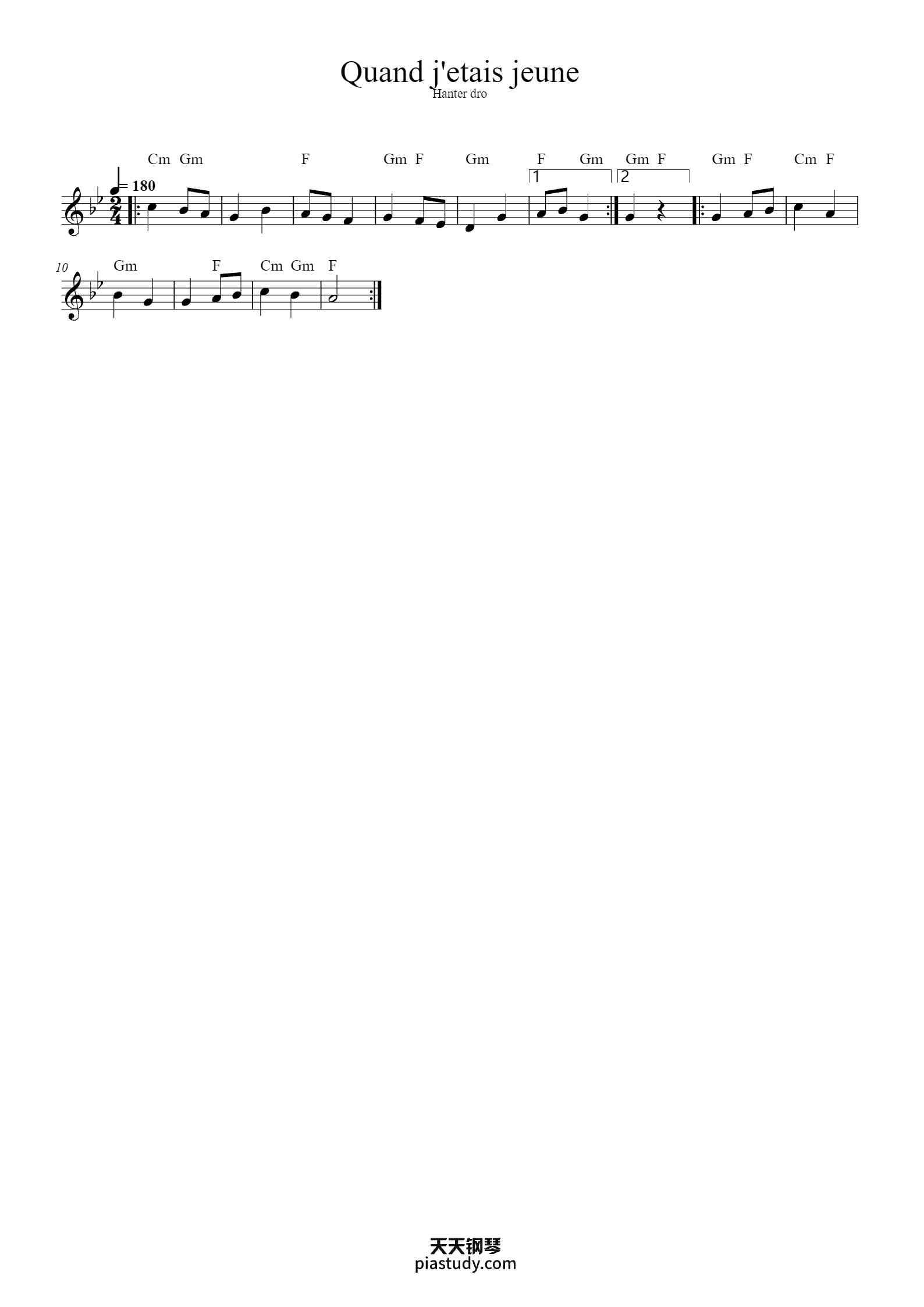 Quand j'etais jeune钢琴谱 - AndantinoSlipk - free piano sheet music ...