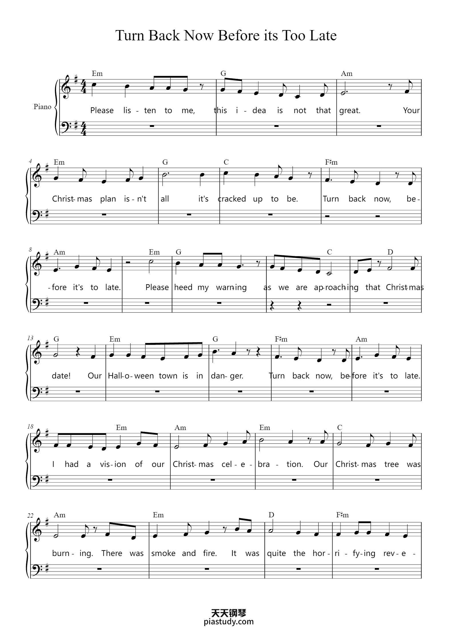 Turn Back Now Before its Too Late钢琴谱 - hashlin358 - free piano sheet ...