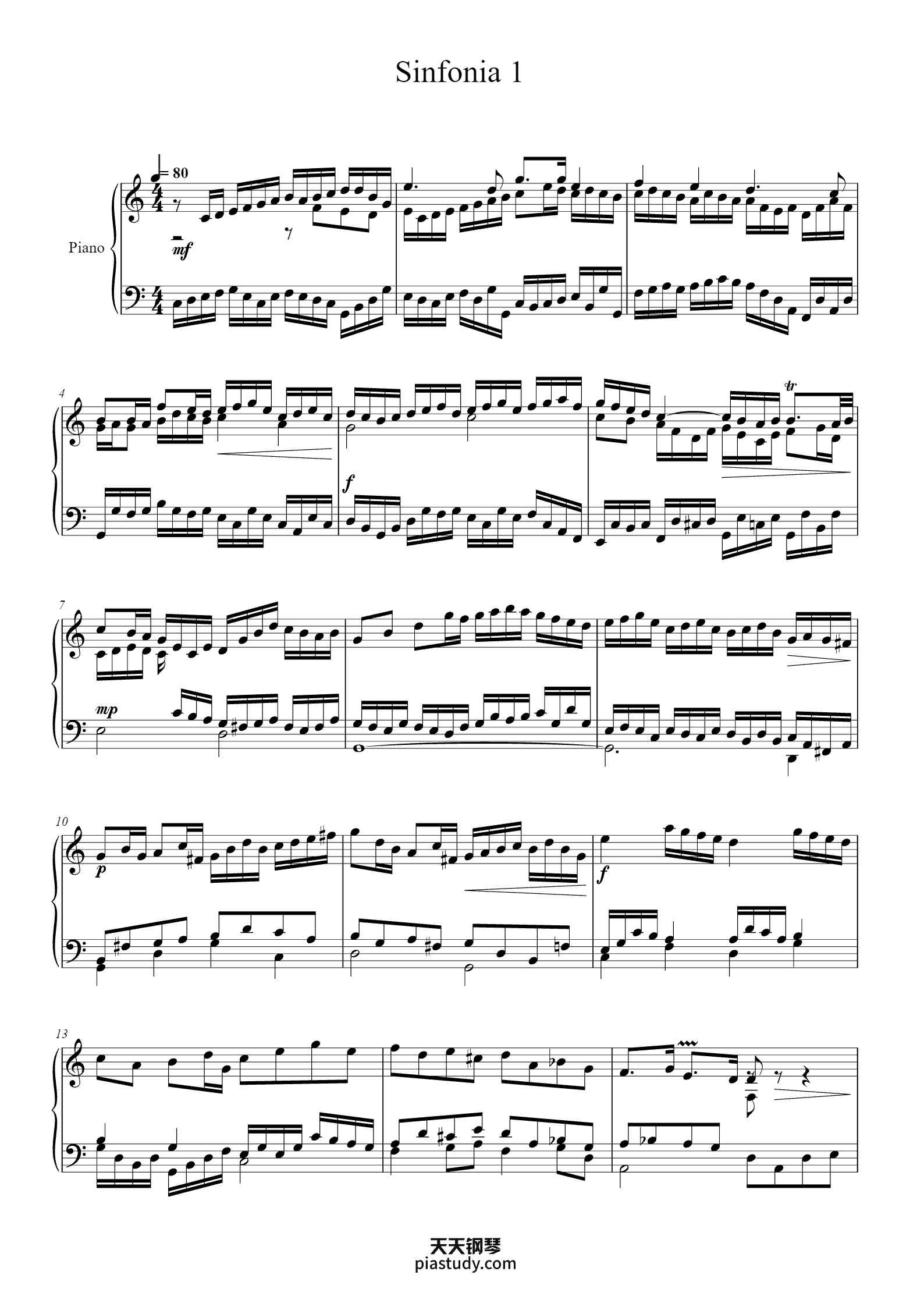 Sinfonia 1钢琴谱 - William Yoon - free piano sheet music - PiaNoproblem
