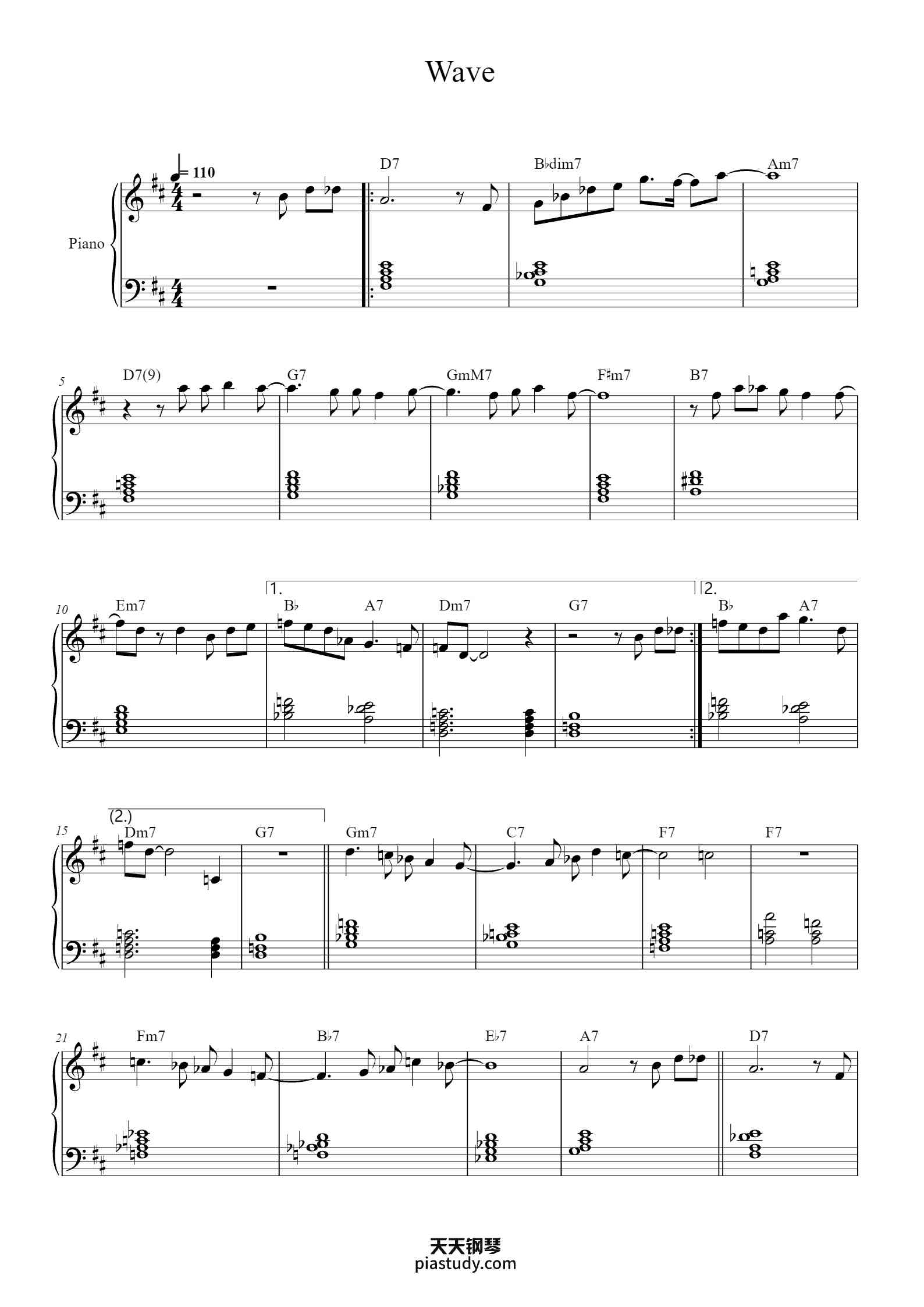 'Wave' - Piano Sheet Music By Tom Jobim | TOPiano