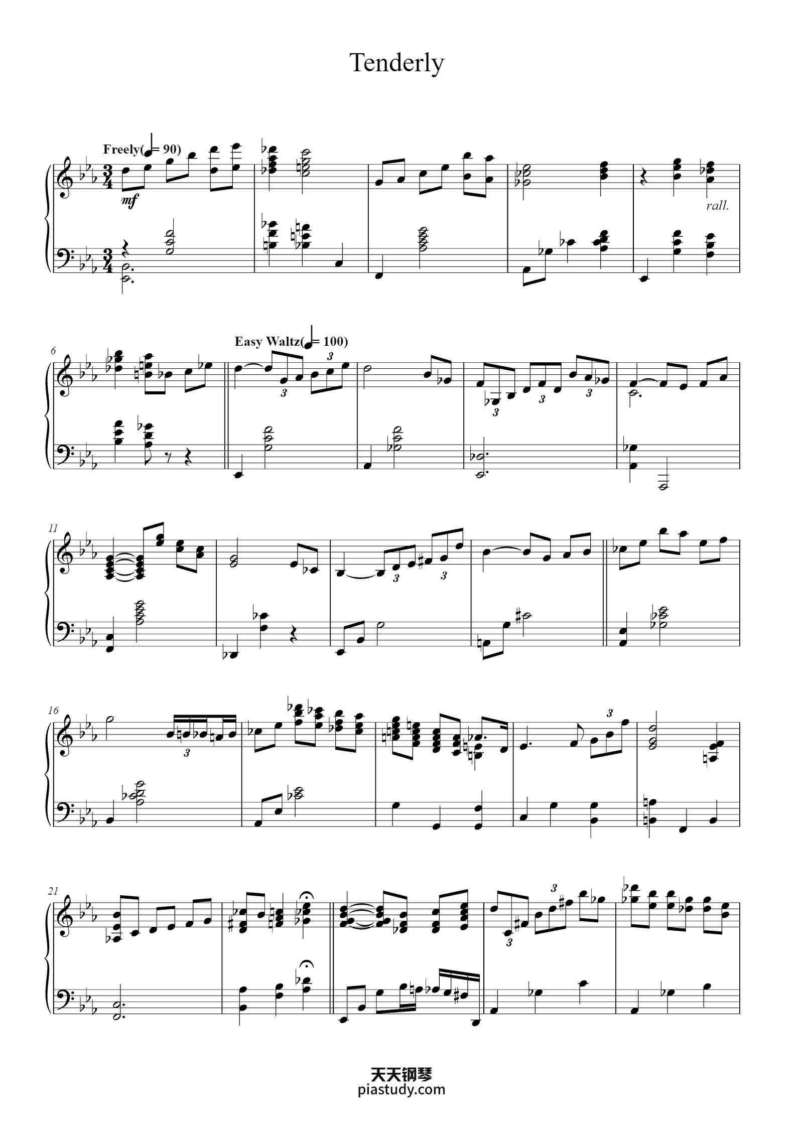 Tenderly钢琴谱 - Billie Holiday/Chet Baker/Louis Armstrong/Nat King Cole ...