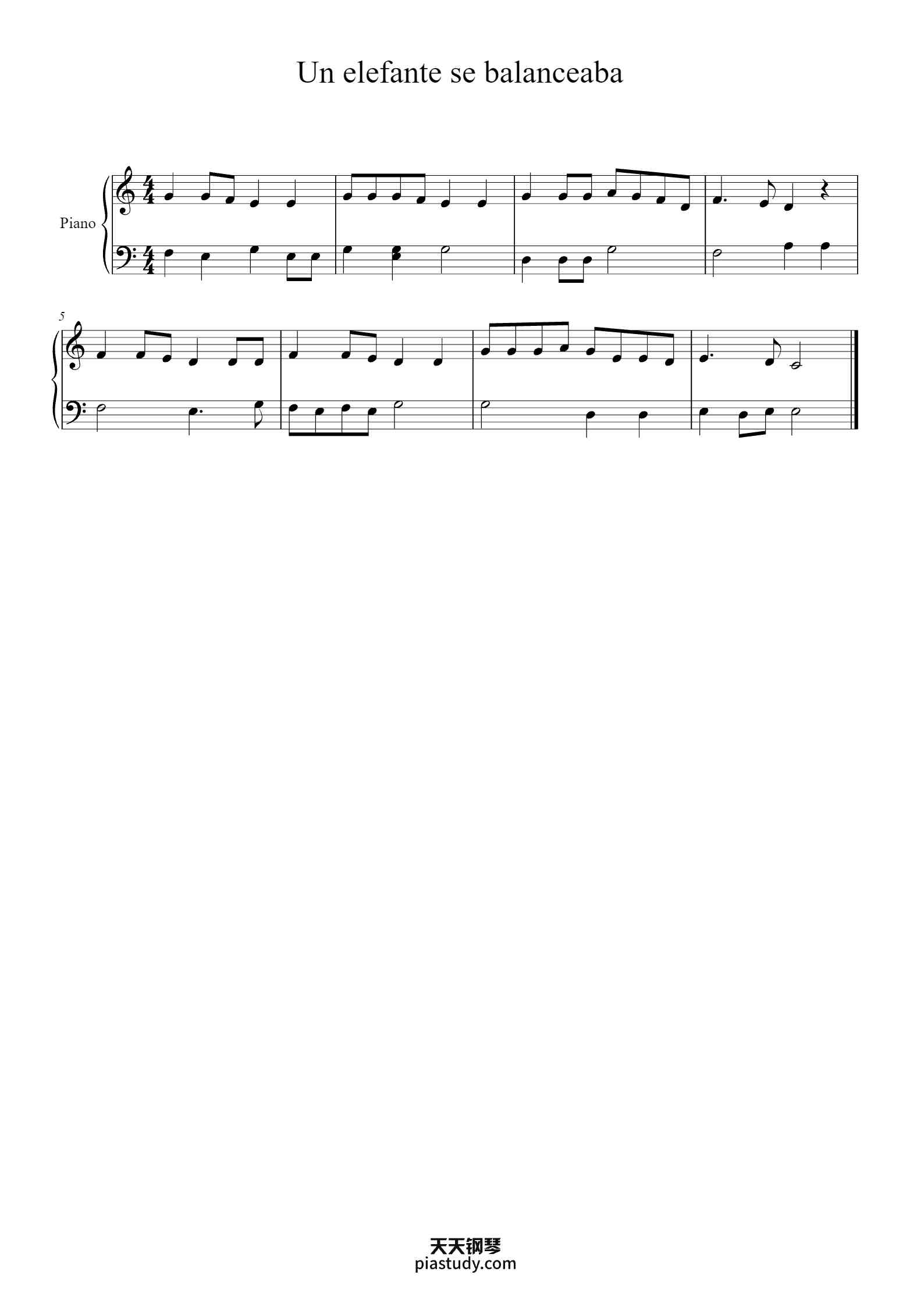 'Un elefante se balanceaba' - Piano Sheet Music By Lucía Collado ...