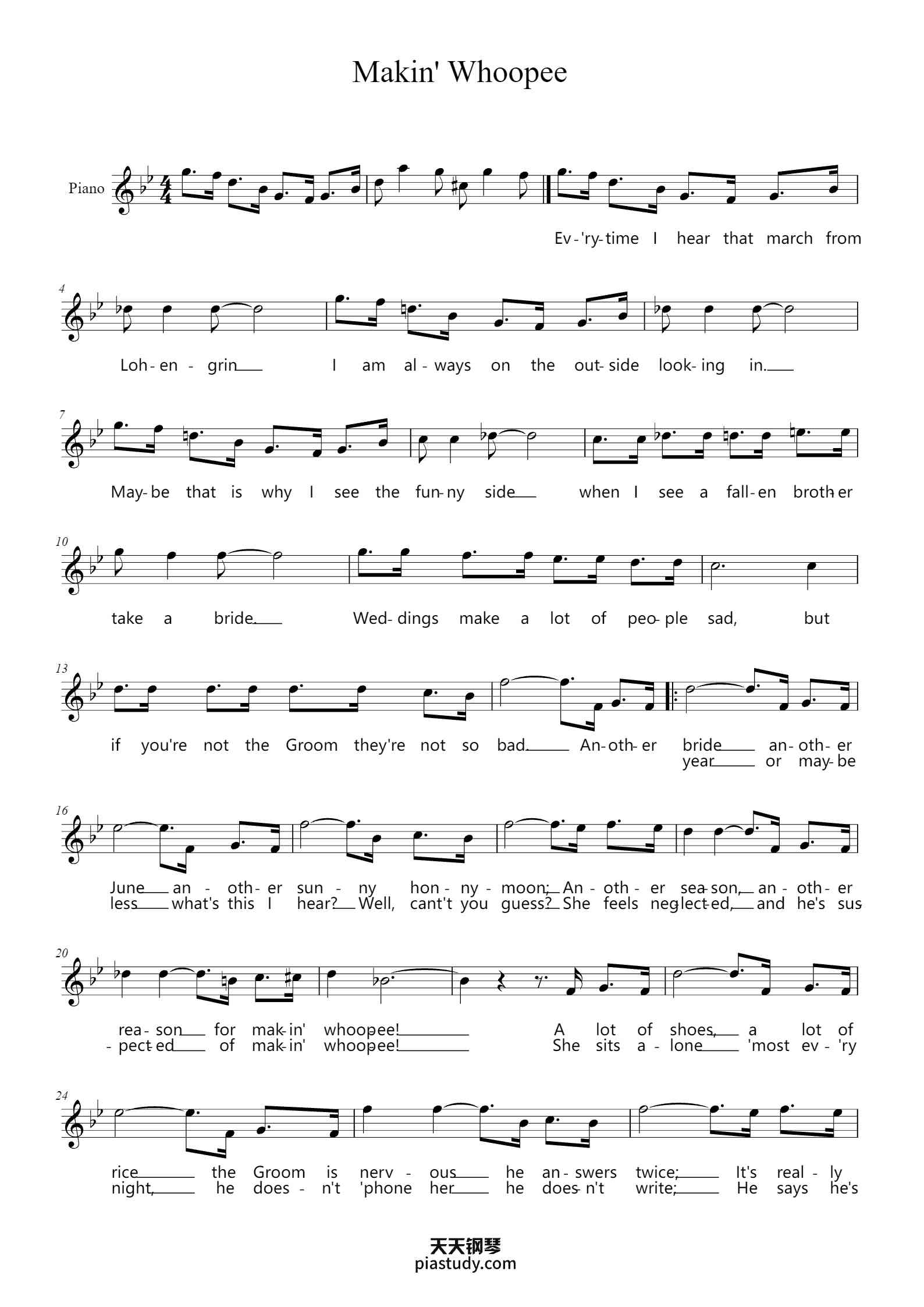 'Makin' Whoopee' - Piano Sheet Music By Lyrics by Gus Kahn Music by ...