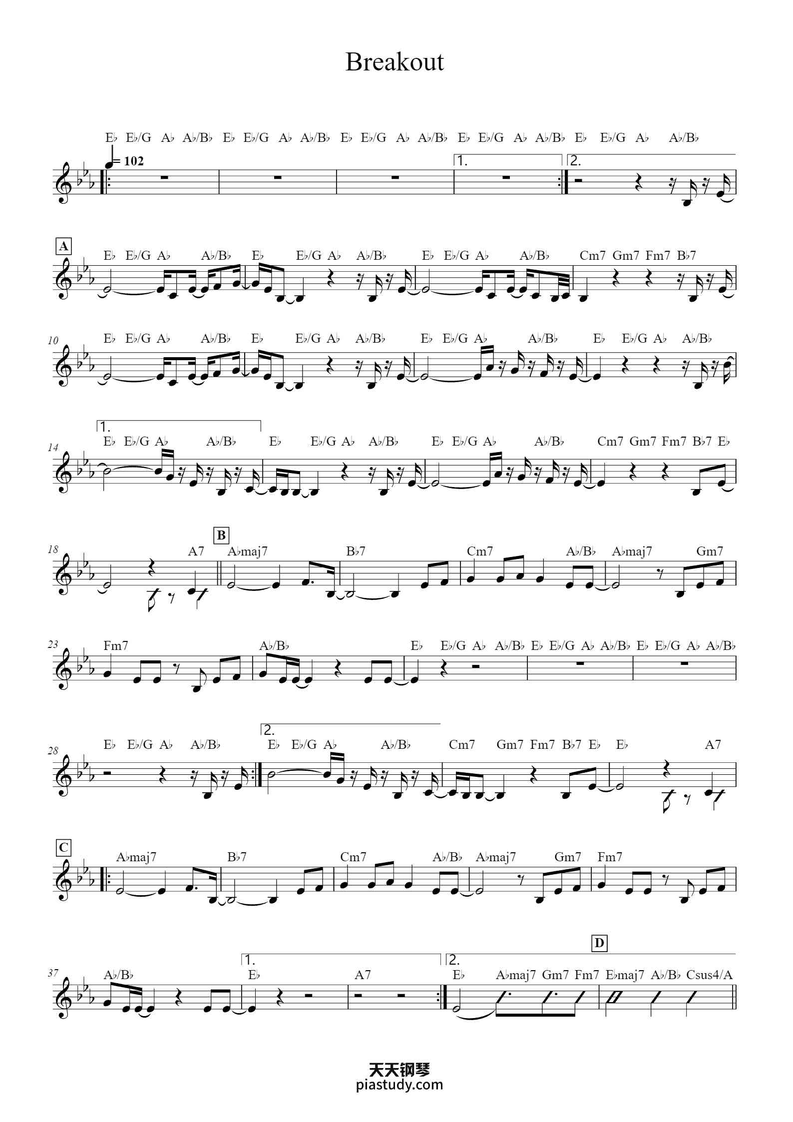 Breakout钢琴谱 - Swing Out Sister - free piano sheet music - PiaNoproblem