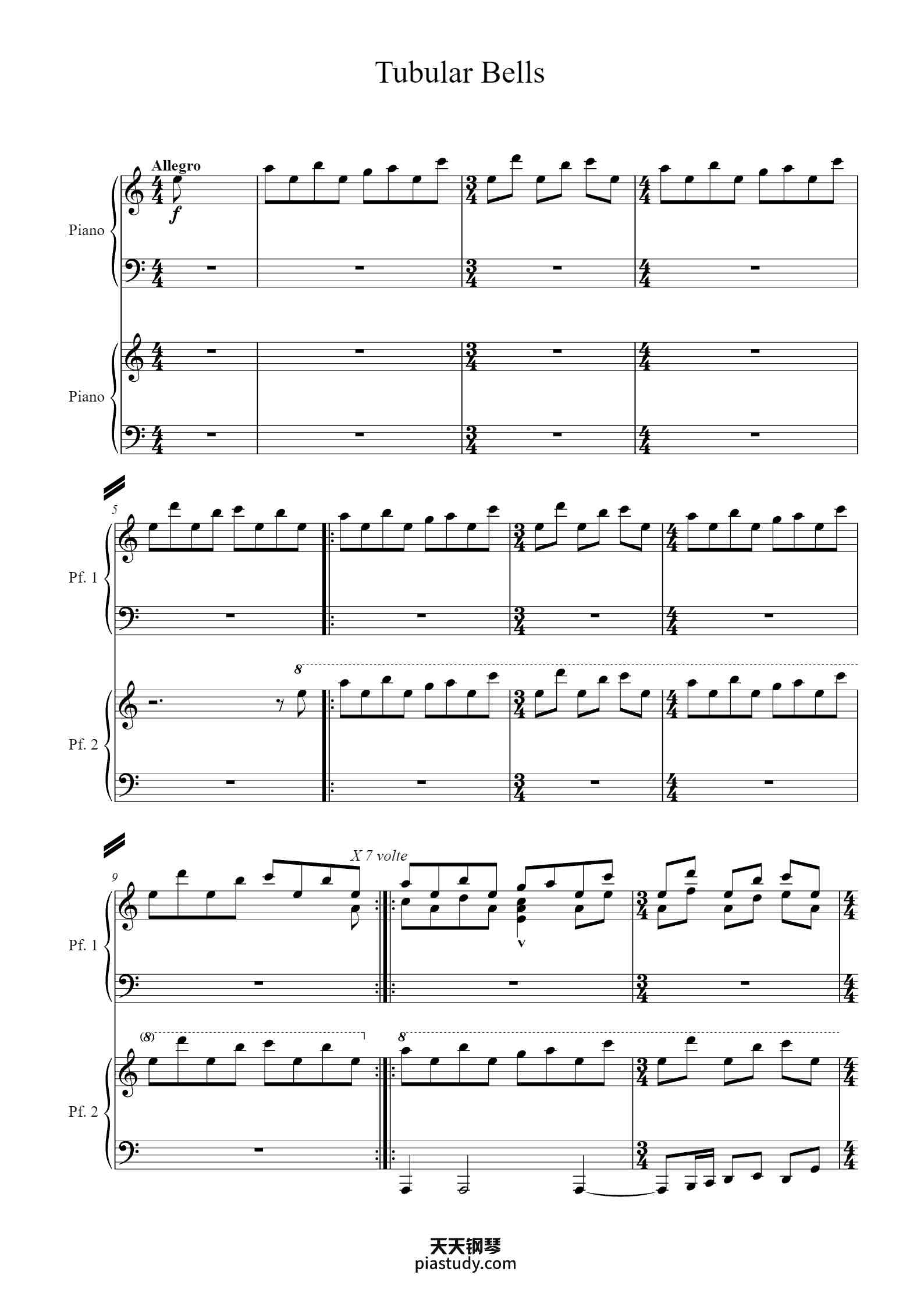 'Tubular Bells' - Piano Sheet Music By Mike Oldfield | TOPiano