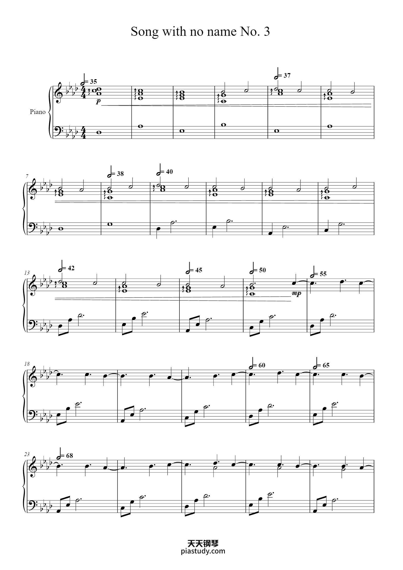 Song with no name No. 3钢琴谱 - by Miscellaneous - free piano sheet music ...
