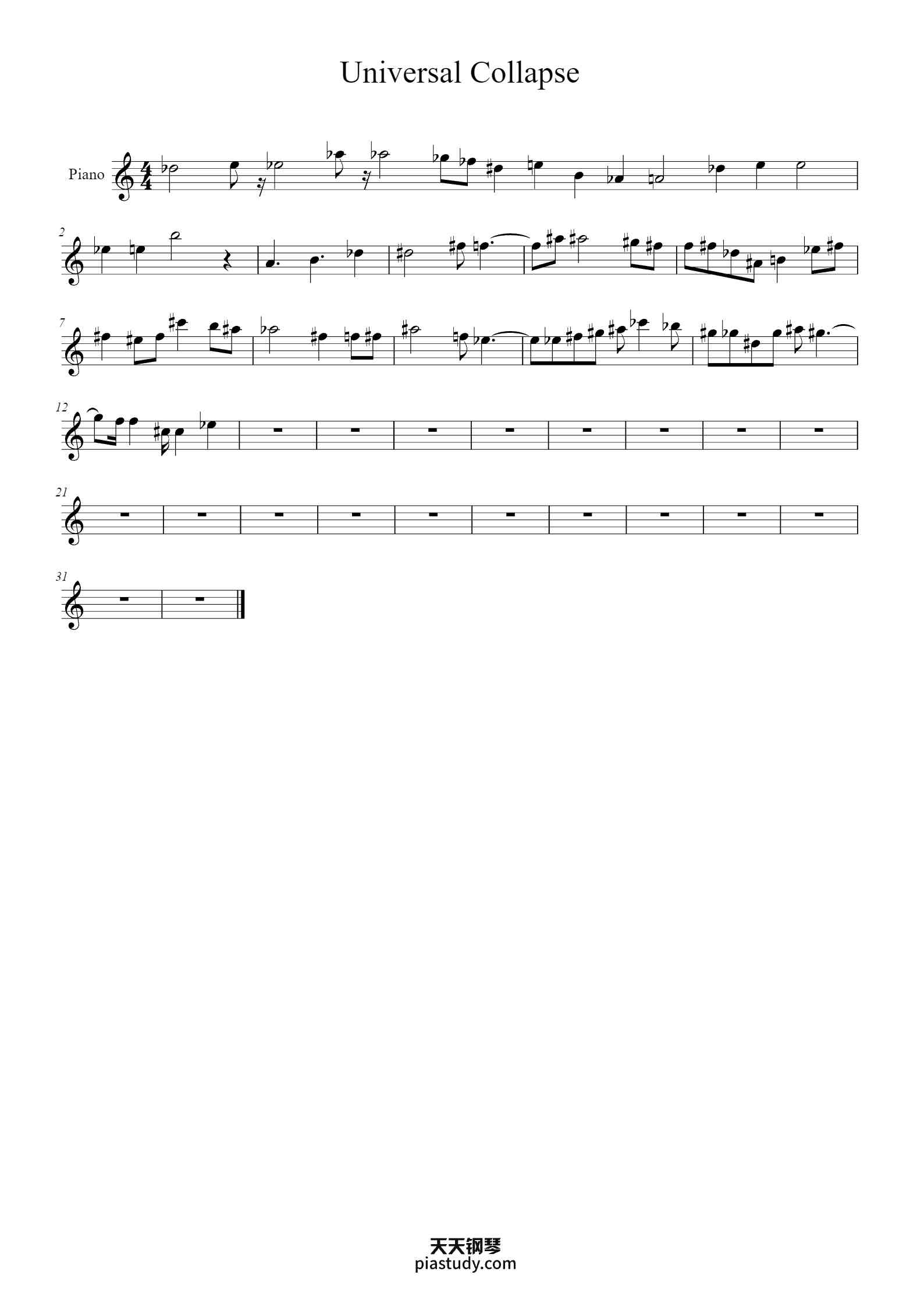 Universal Collapse钢琴谱 - PingusGod - free piano sheet music - PiaNoproblem