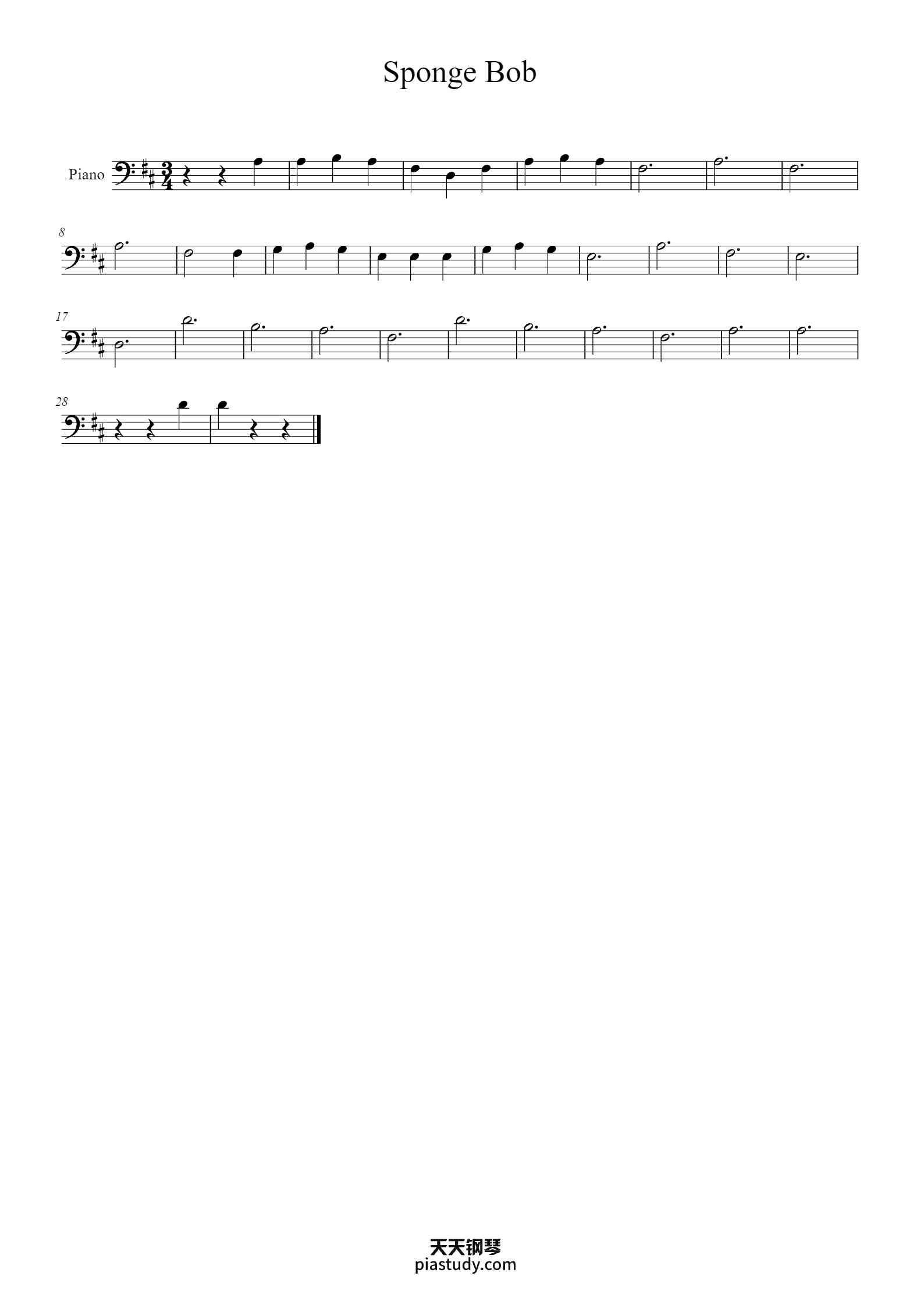 'Sponge Bob' - Piano Sheet Music By xxx | TOPiano