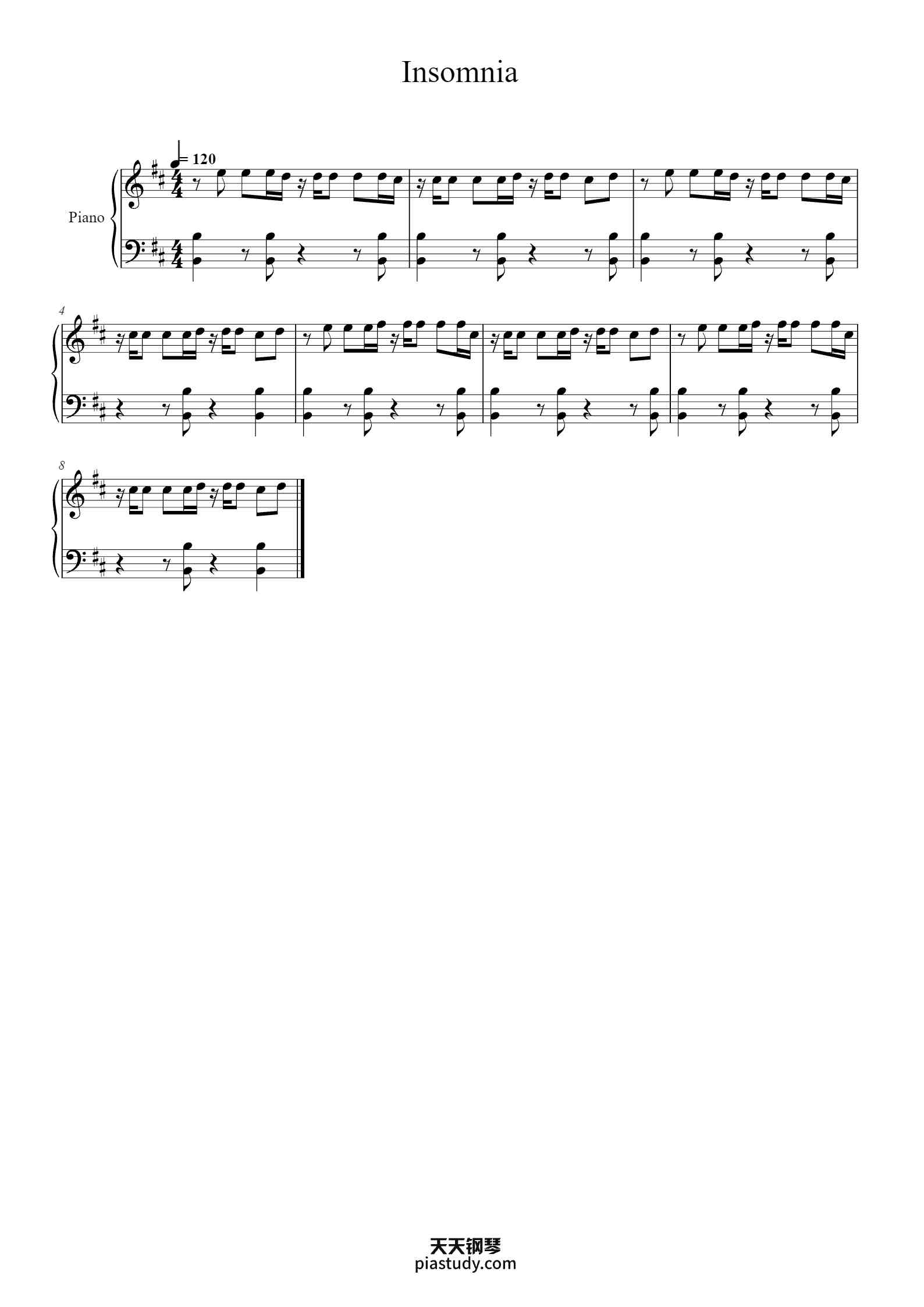 'Insomnia' - Piano Sheet Music By Faithless | TOPiano