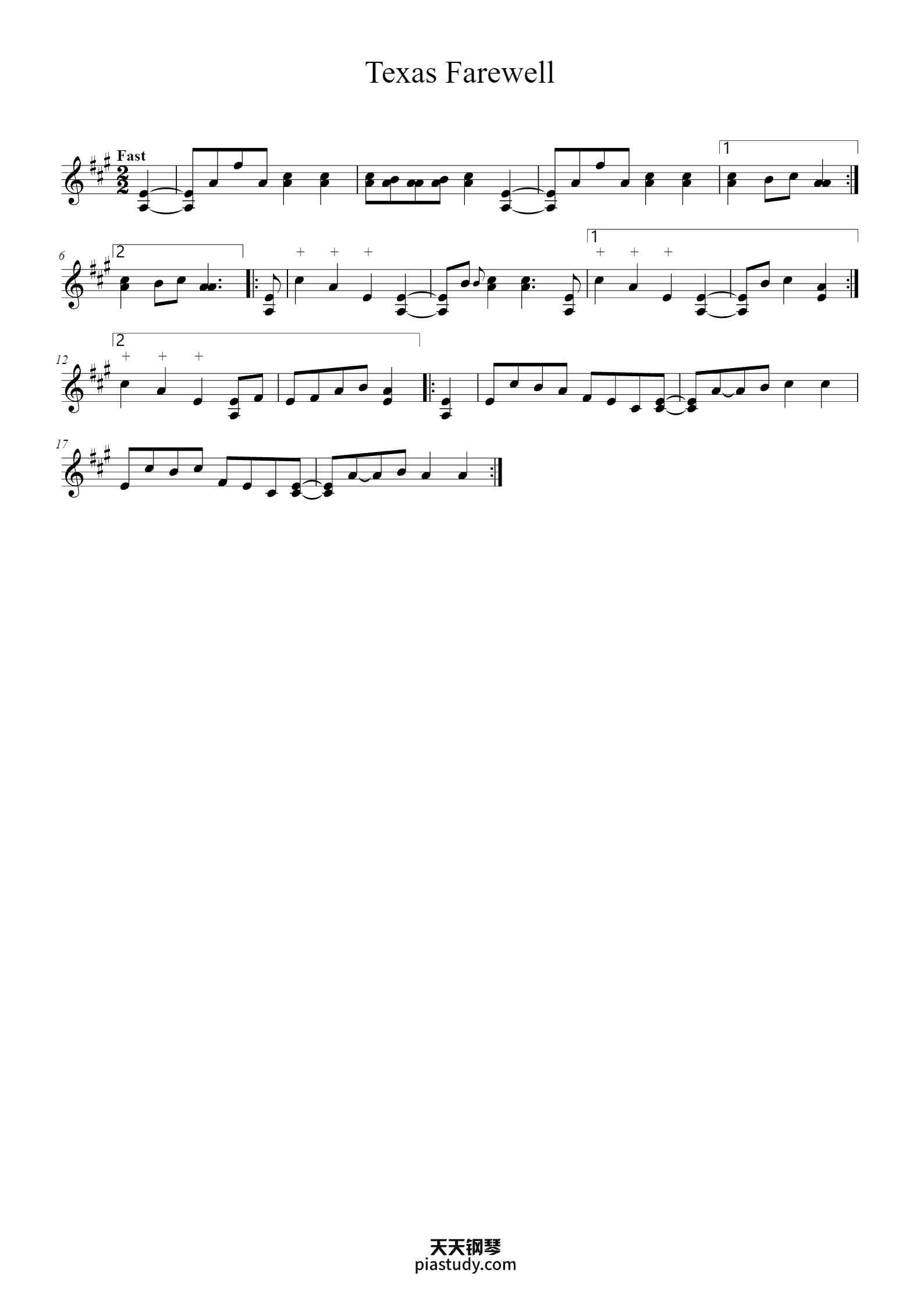 'Texas Farewell' - Piano Sheet Music By xxx | TOPiano