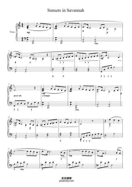 '四级-B-2.Sunsets in Savannah' - Piano Sheet Music By Randall Hartsell | TOPiano