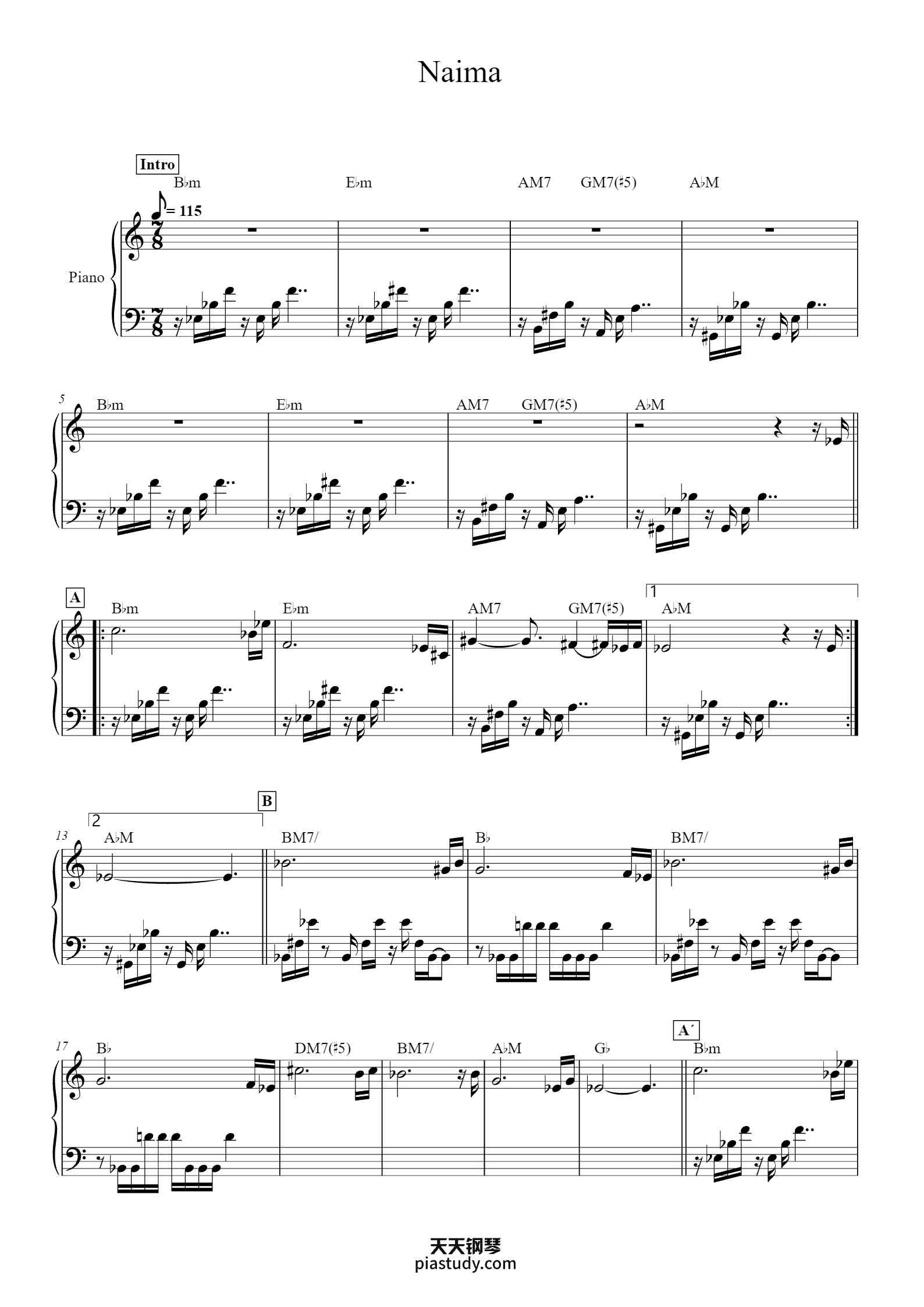 'Naima' - Piano Sheet Music By John Coltrane （"New"Robert Balzar Trio ...