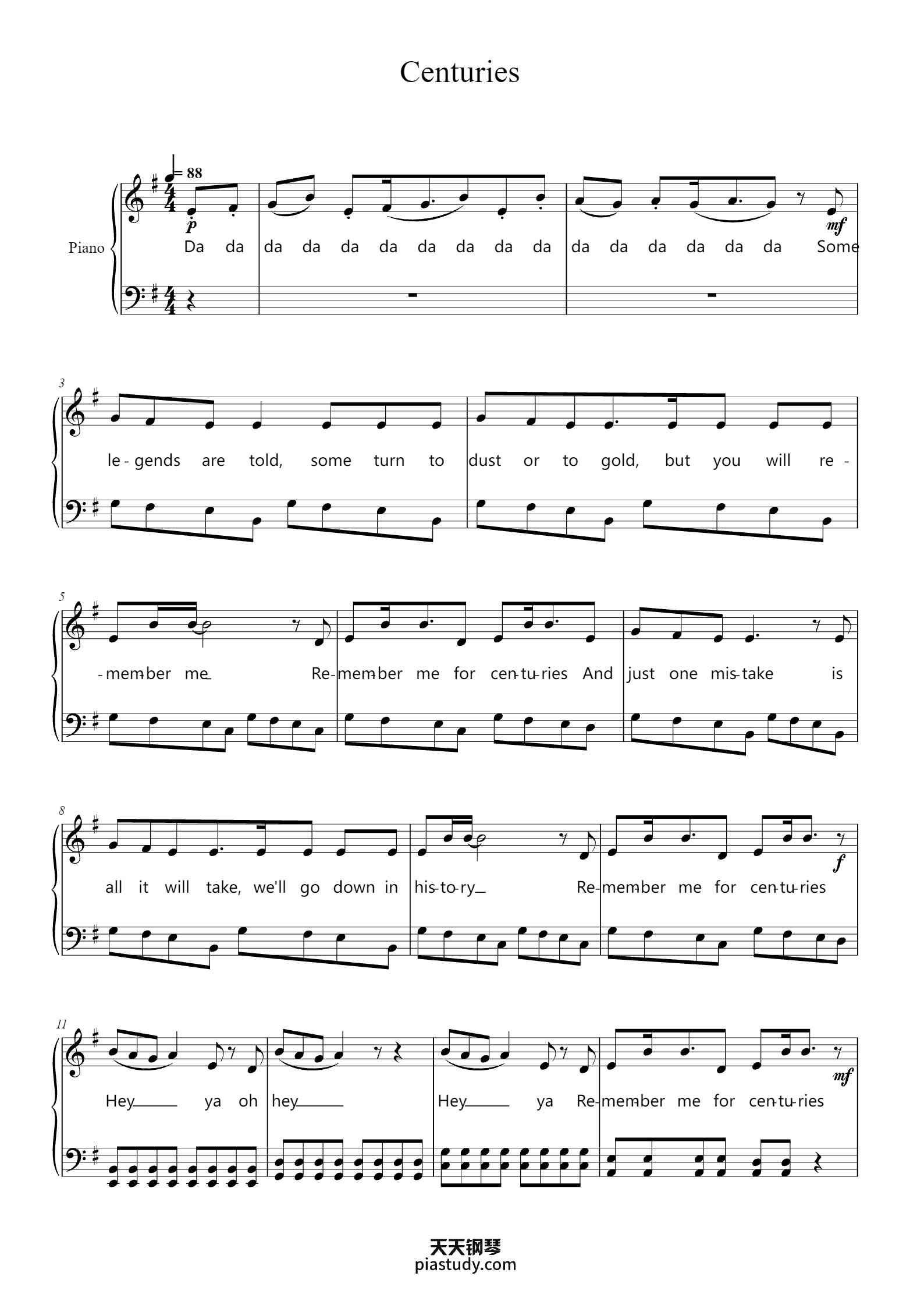 'Centuries' - Piano Sheet Music By Fall Out Boy | TOPiano