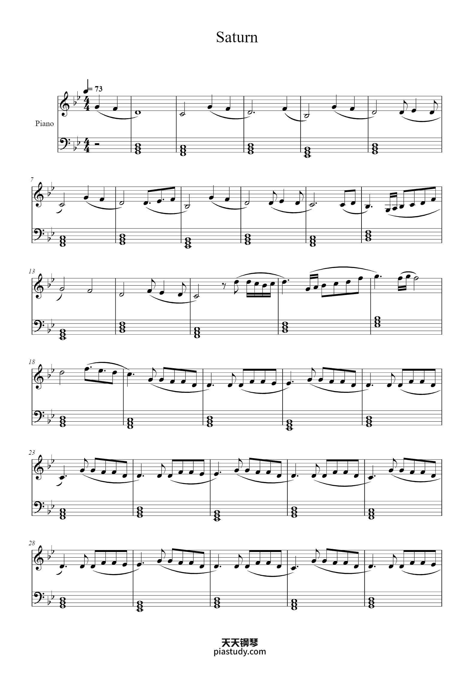 'Saturn' - Piano Sheet Music By Original by: Sleeping At Last ...