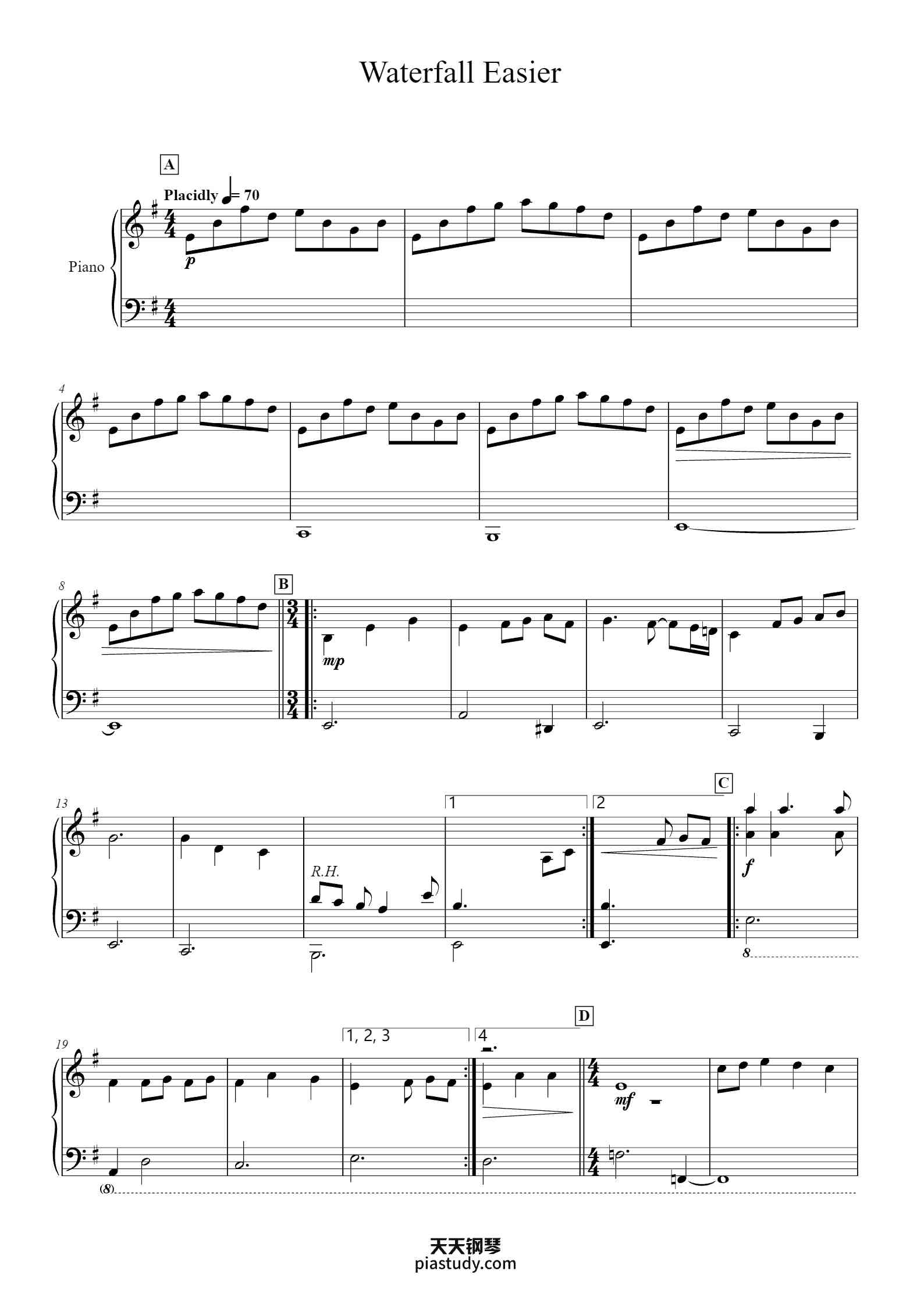 Waterfall Easier钢琴谱 - Toby Fox/Jester Musician - free piano sheet music ...