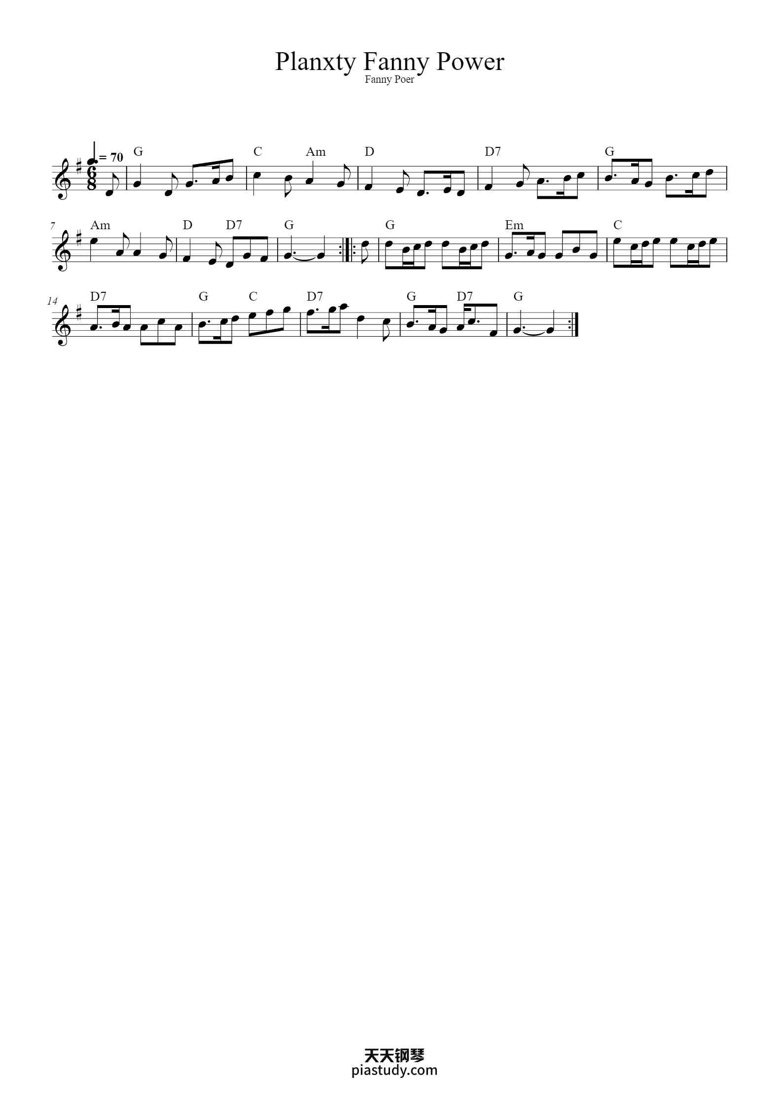 Planxty Fanny Power钢琴谱 - Turlough O'Carolan - free piano sheet music ...