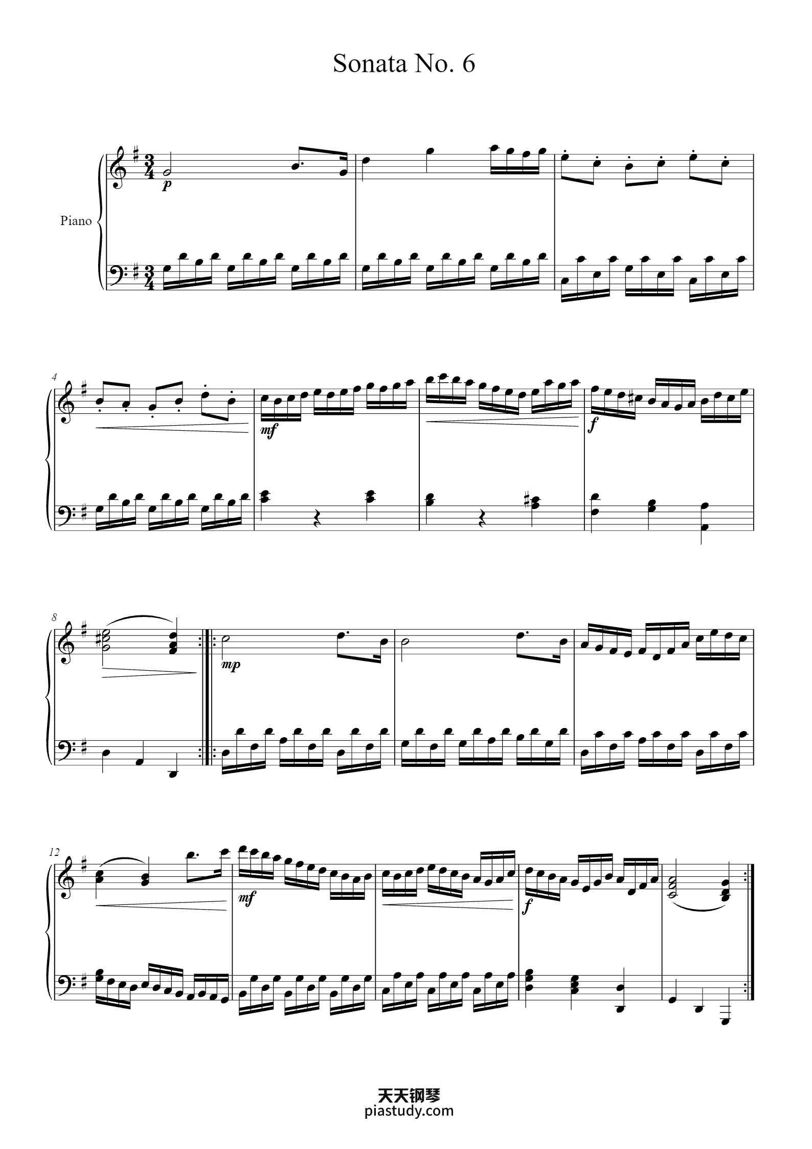Sonata No. 6钢琴谱 - William Yoon - free piano sheet music - PiaNoproblem