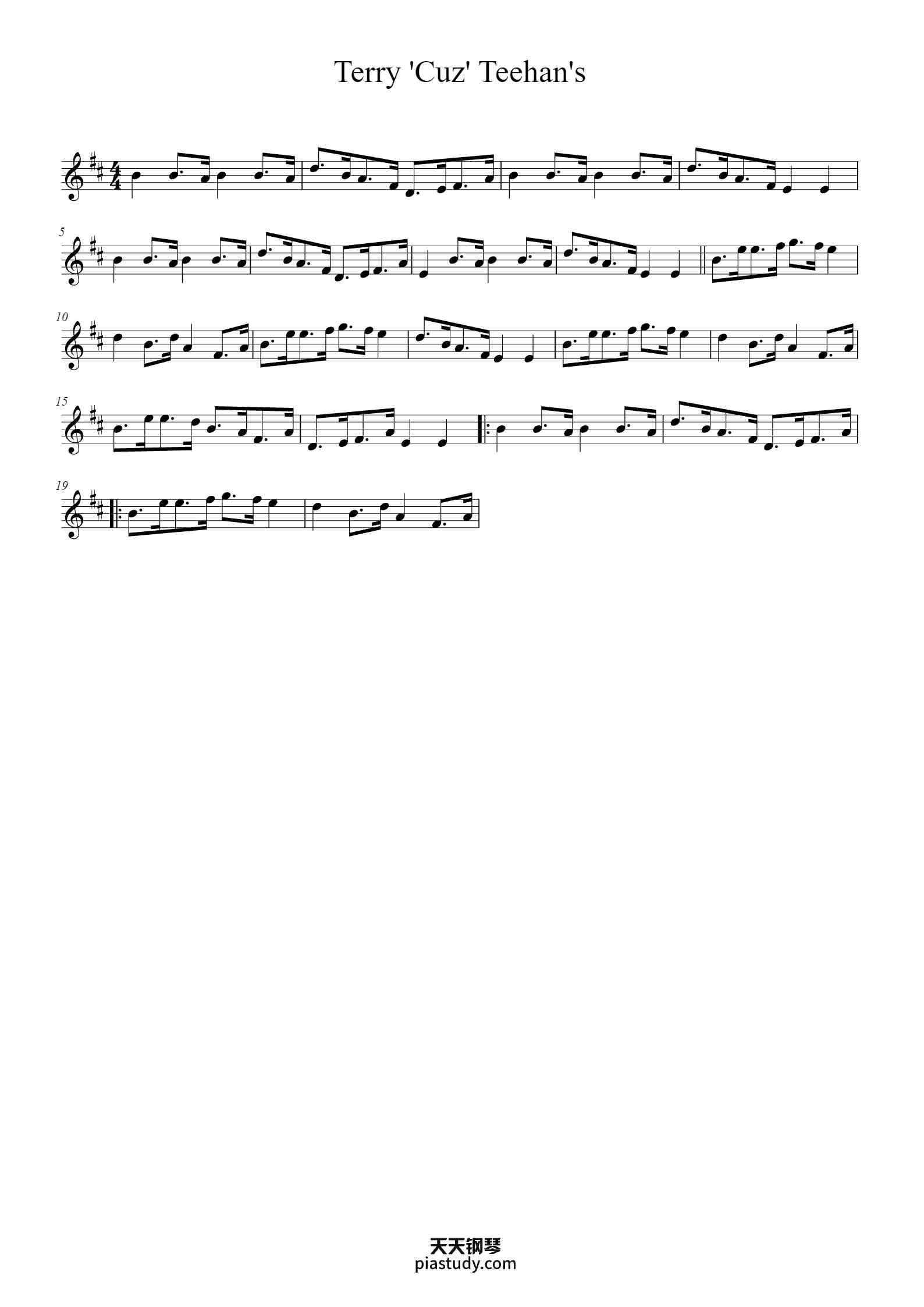 'Terry 'Cuz' Teehan's' - Piano Sheet Music By xxx | TOPiano