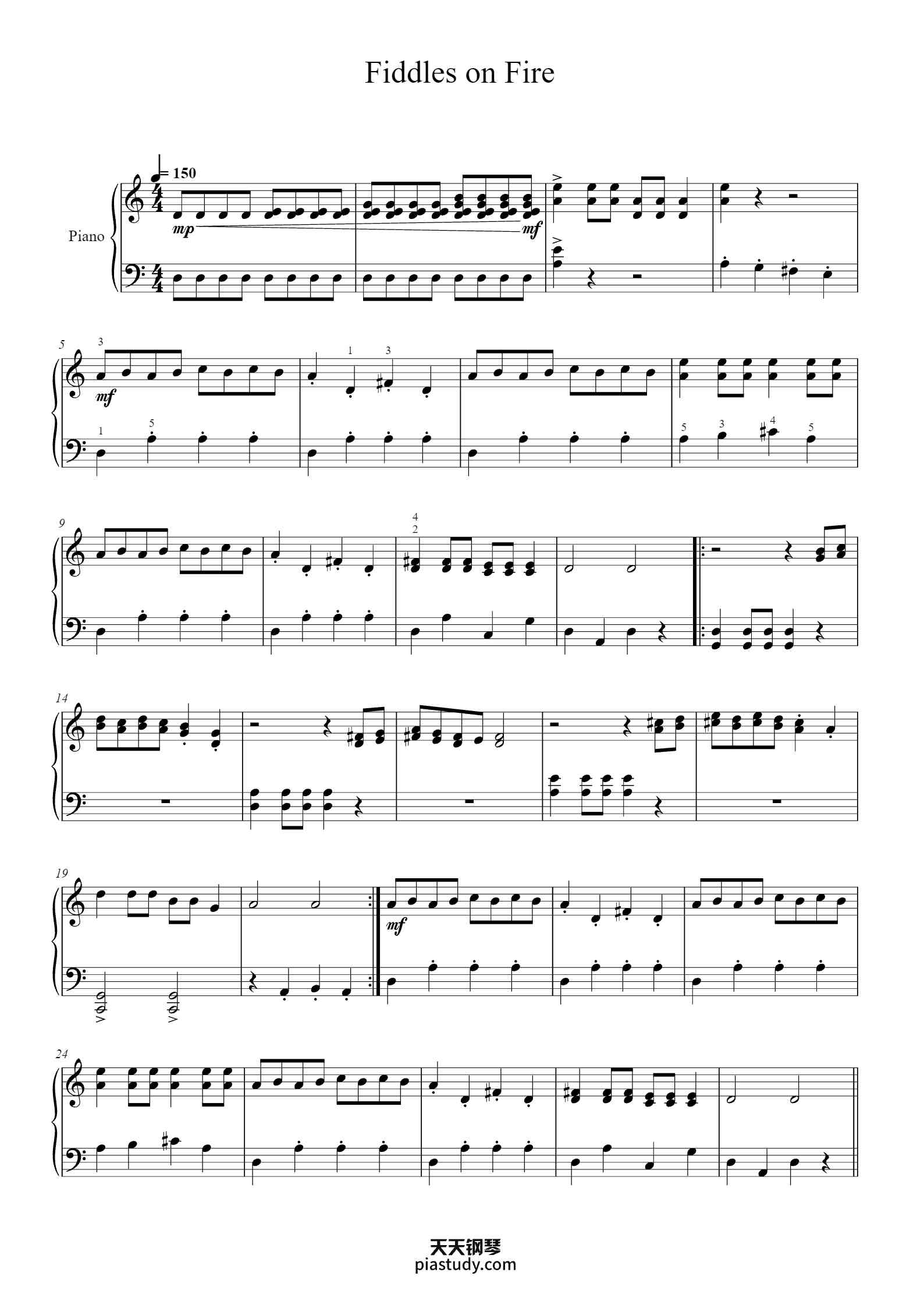 Fiddles on Fire钢琴谱 - Mark Williams - free piano sheet music - PiaNoproblem