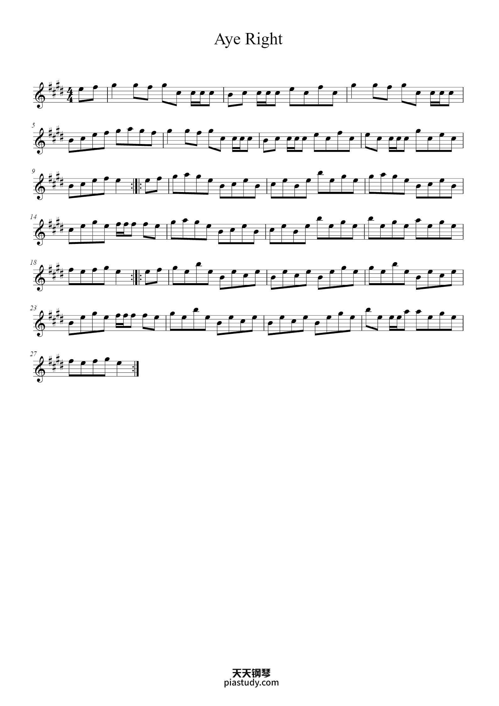 Aye Right钢琴谱 - - free piano sheet music - PiaNoproblem