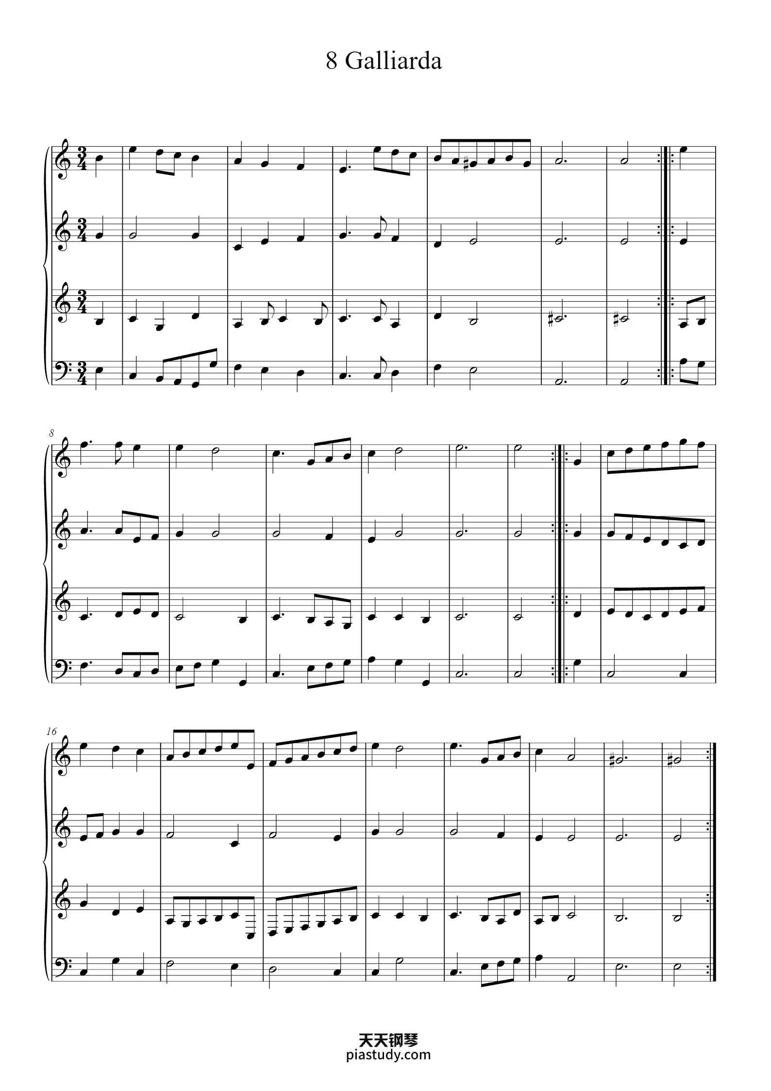 8 Galliarda钢琴谱 - Paul Peuerl - free piano sheet music - PiaNoproblem