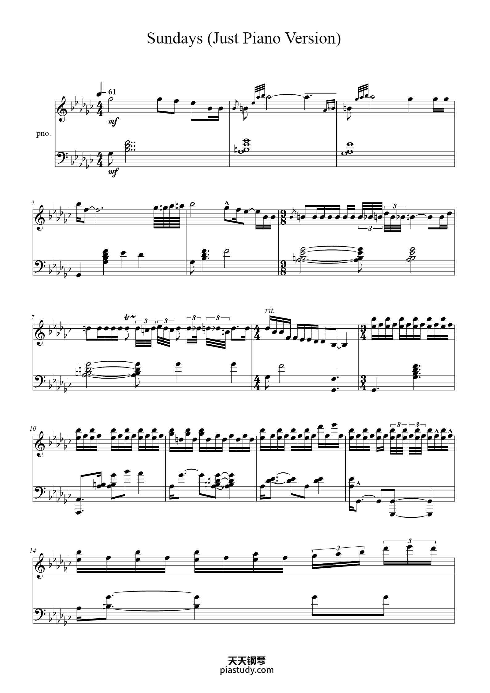 Sundays (Just Piano Version)钢琴谱 - FKJ - free piano sheet music ...