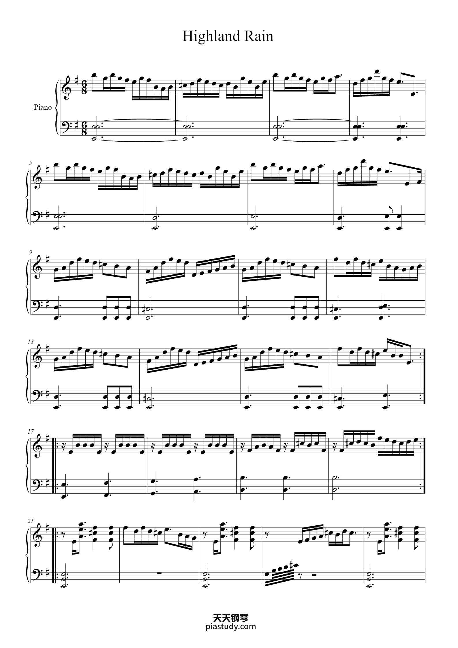 Highland Rain钢琴谱 - Jim Earp - free piano sheet music - PiaNoproblem