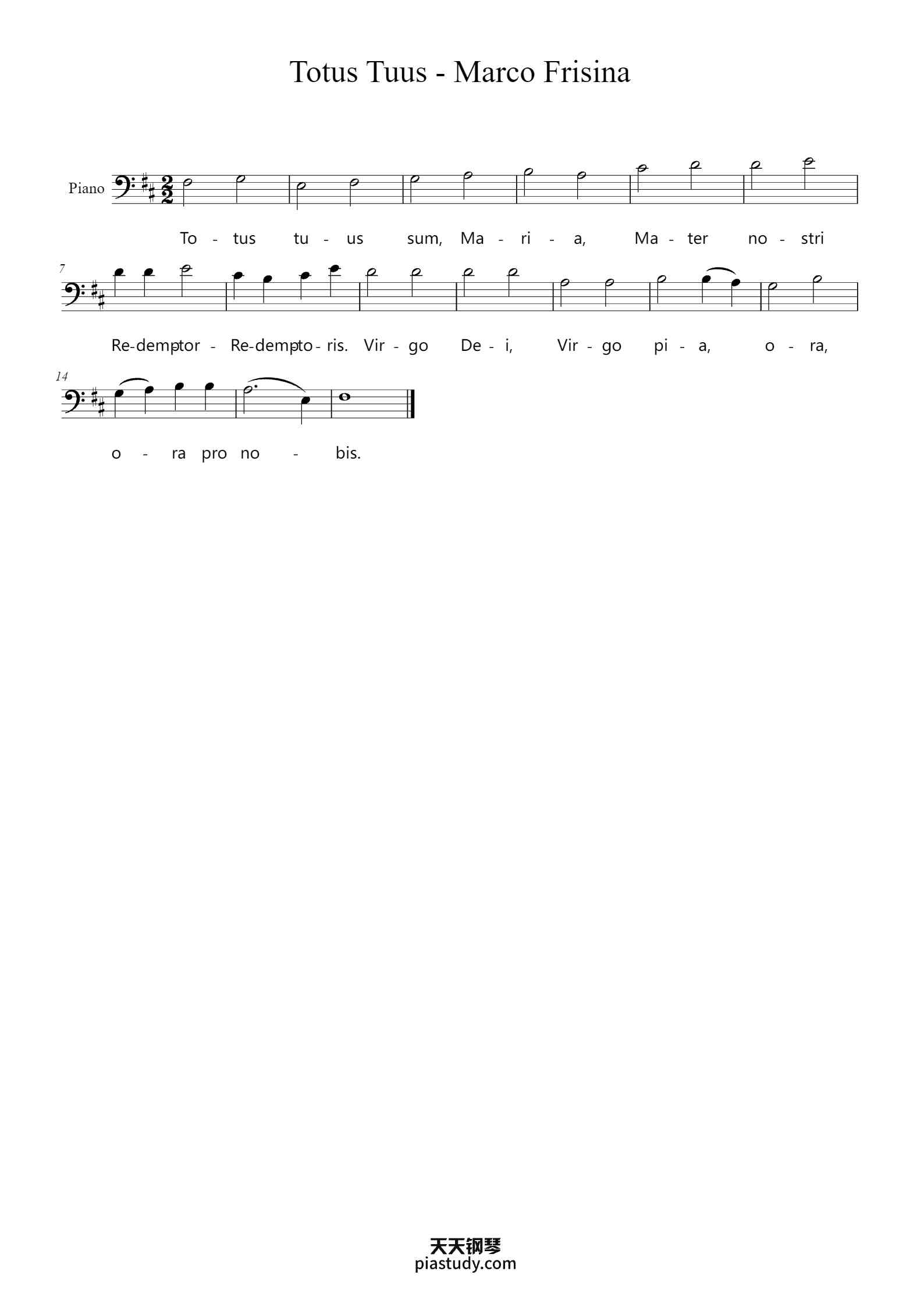 'Totus Tuus' - Piano Sheet Music By Marco Frisina Arr. by Mechael ...
