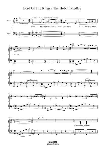 'Lord Of The Rings / The Hobbit Medley' - Piano Sheet Music By Misc ...