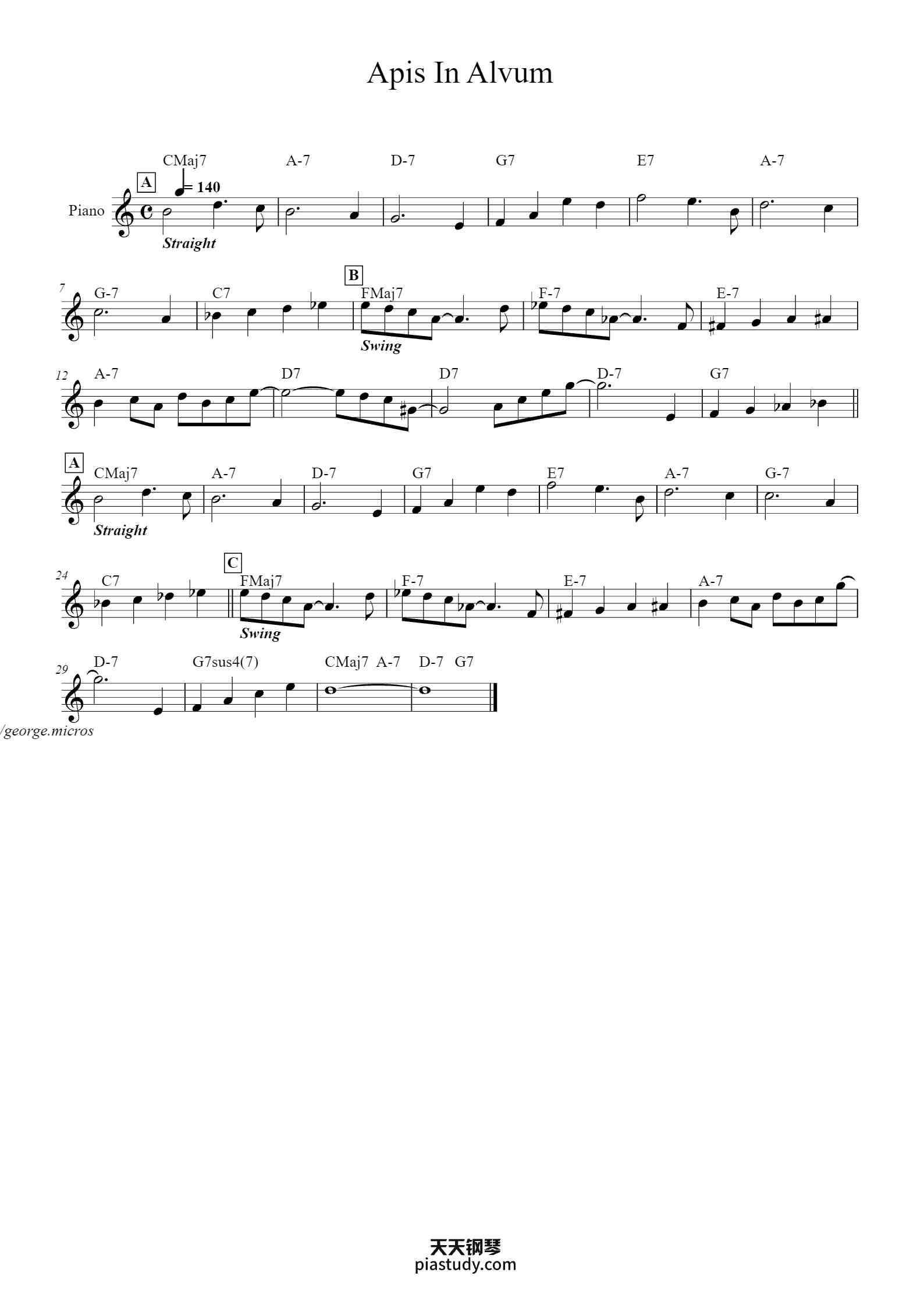 Apis In Alvum钢琴谱 - George Micros - free piano sheet music - PiaNoproblem