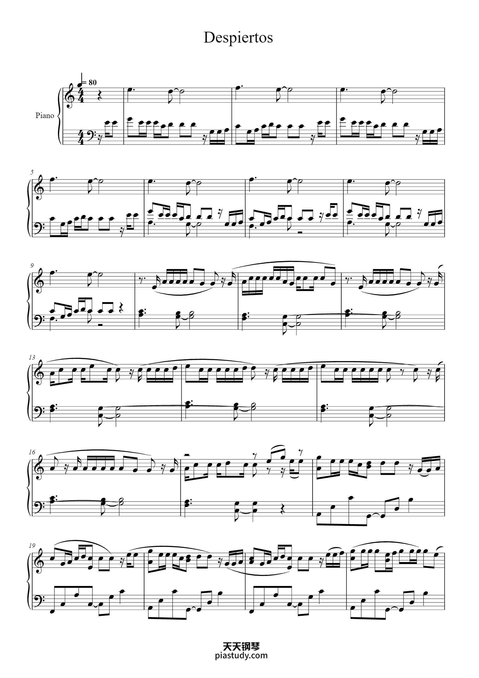 'Despiertos - Alvaro Soler' - Piano Sheet Music By Alvaro Tauchert ...