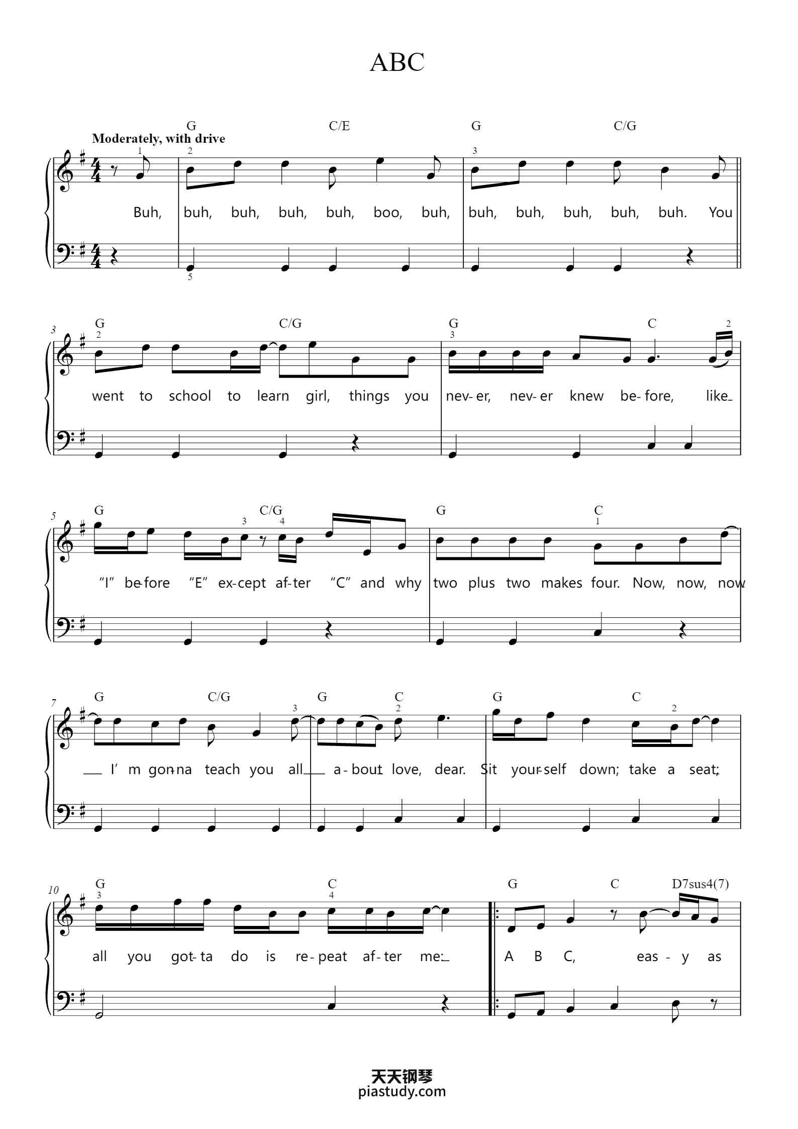 'ABC' - Piano Sheet Music By Words & Music by Alphonso Mizell ...
