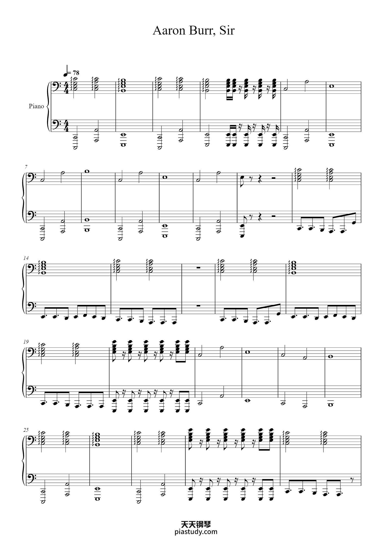'Aaron Burr, Sir' - Piano Sheet Music By Lin-Manuel Miranda | TOPiano