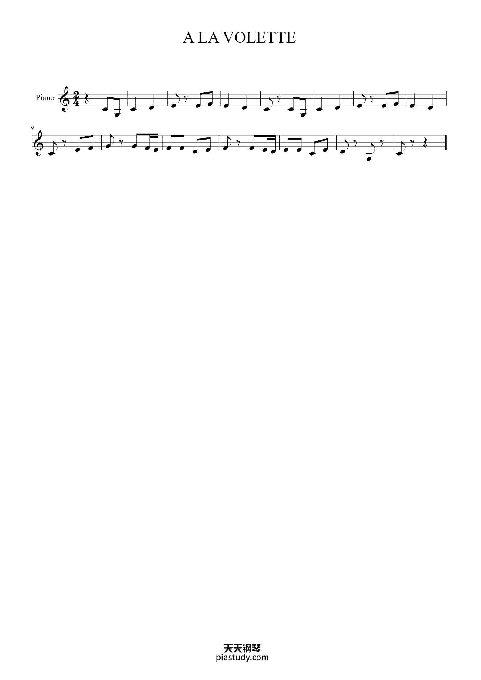 'A LA VOLETTE' - Piano Sheet Music By XVIIéme siècle | TOPiano