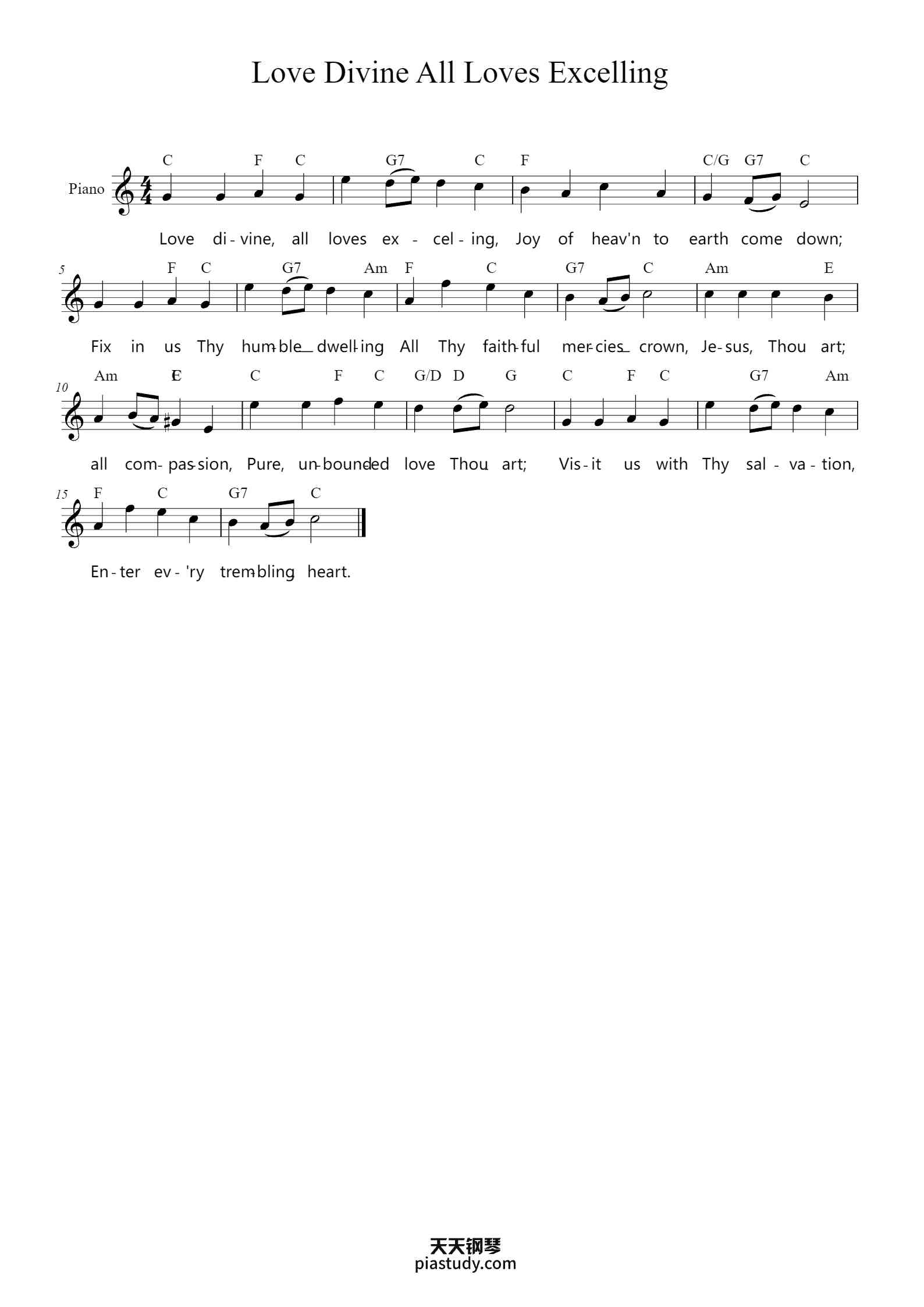 'Love Divine All Loves Excelling' - Piano Sheet Music By JOHN ZUNDEL ...