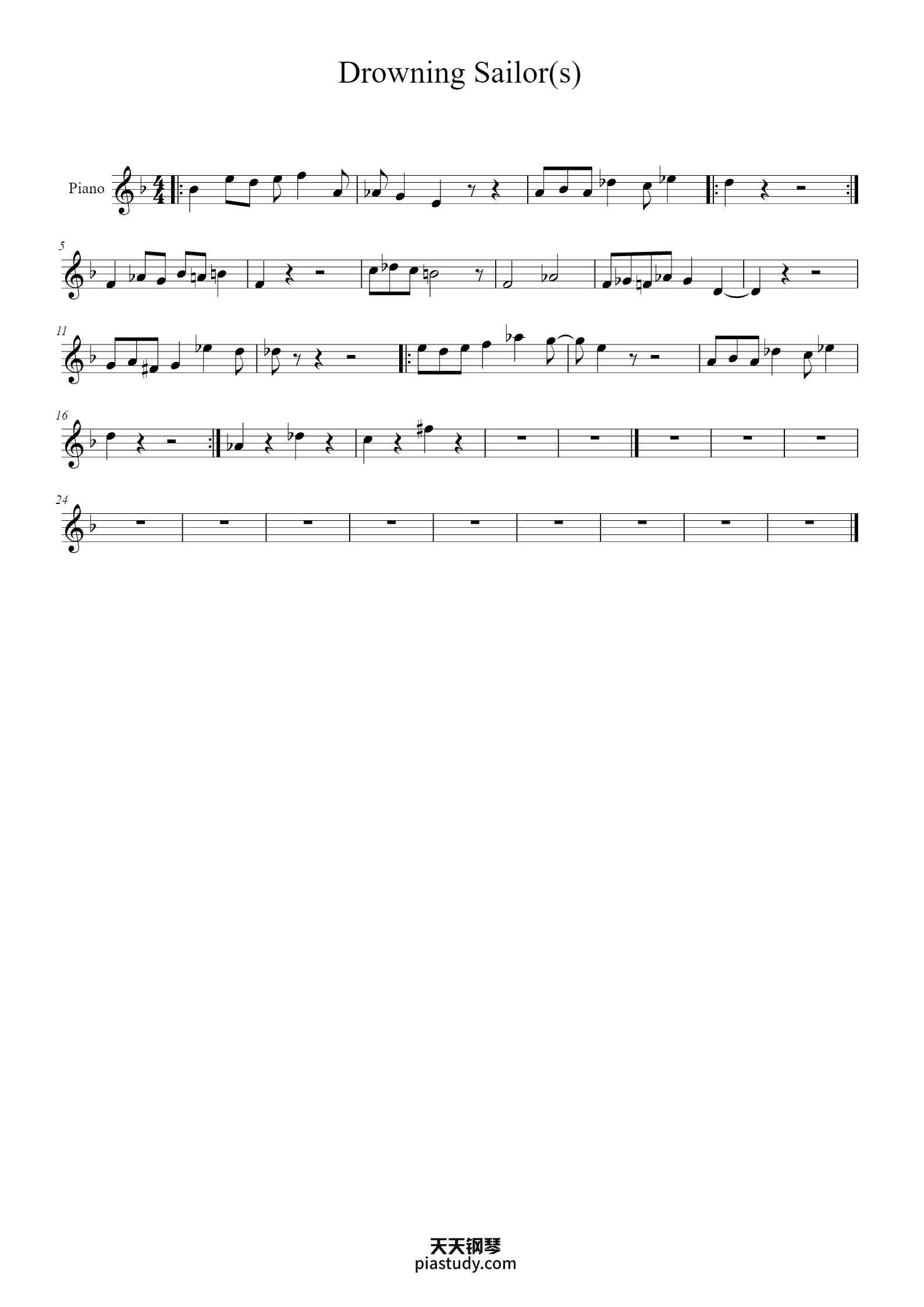 Drowning Sailor(s)钢琴谱 - Regfer - free piano sheet music - PiaNoproblem