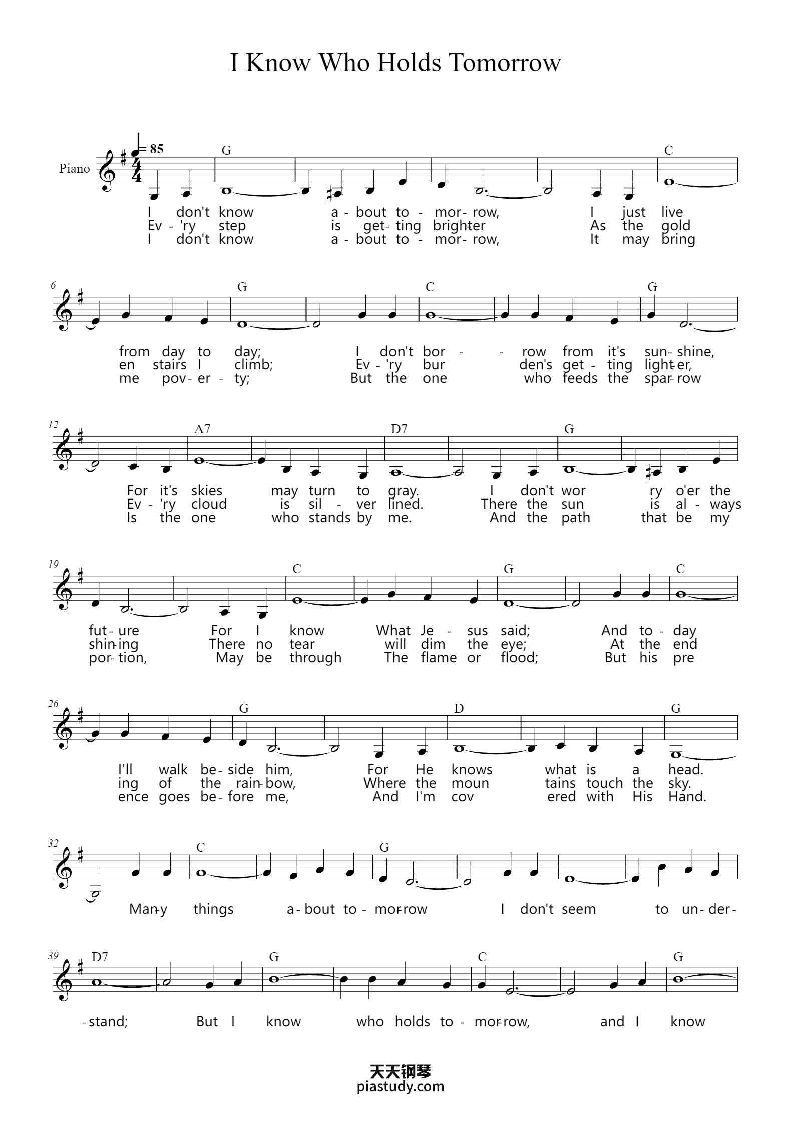 'I Know Who Holds Tomorrow' - Piano Sheet Music By Ira F. Stanphill ...