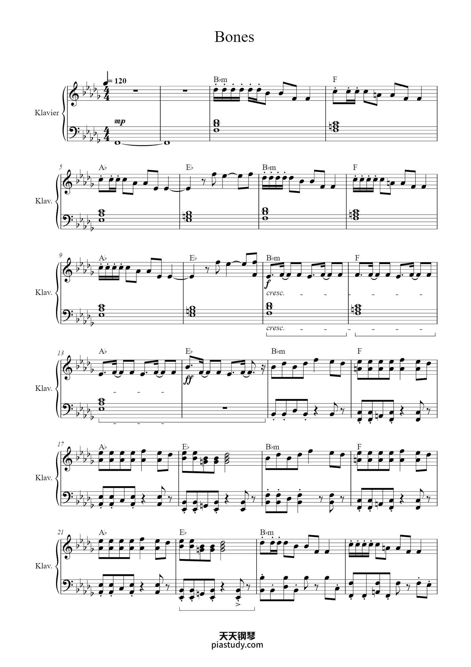 'Bones' - Piano Sheet Music By Imagine Dragons | TOPiano