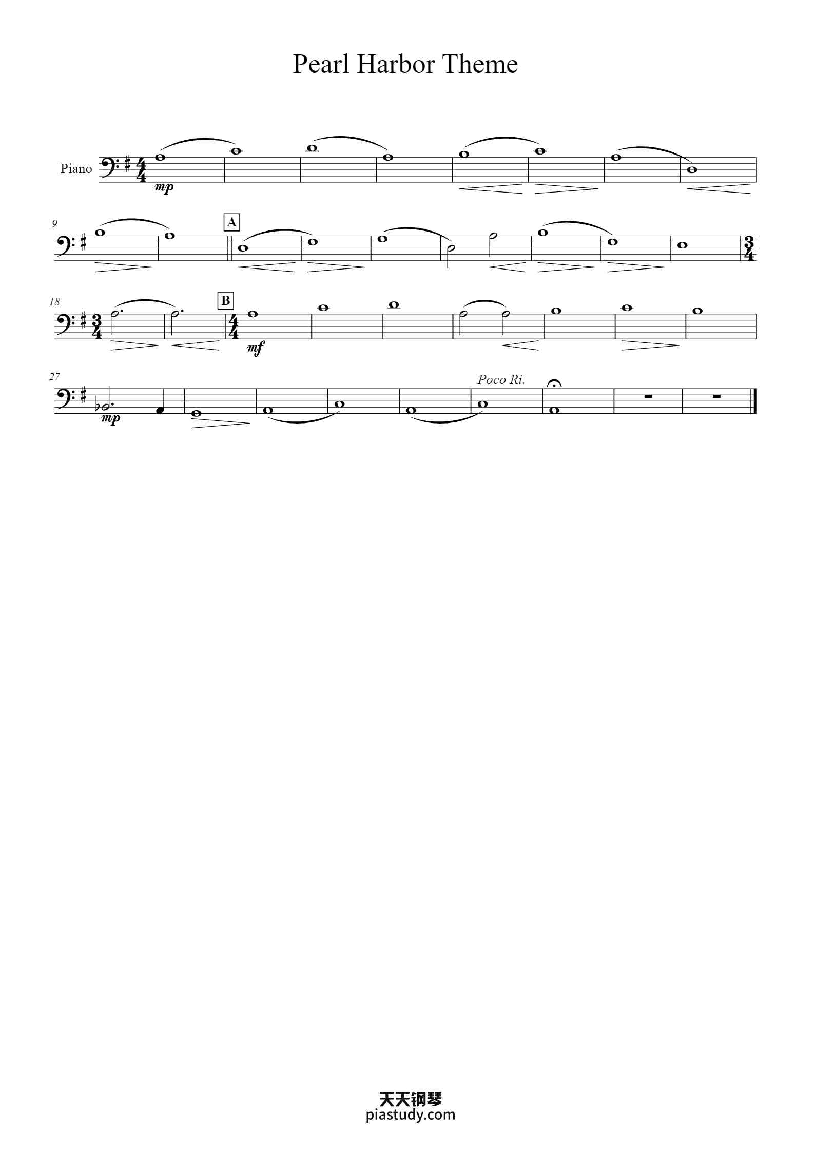 'Pearl Harbor Theme' - Piano Sheet Music By Hans Zimmer | TOPiano