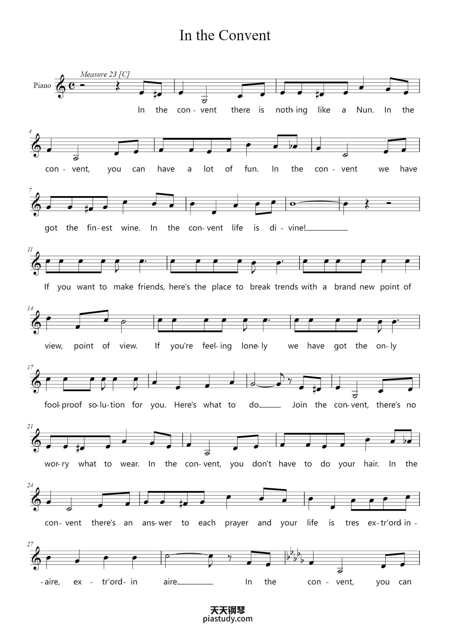 In the Convent钢琴谱 - Aubrey Slaughter - free piano sheet music ...