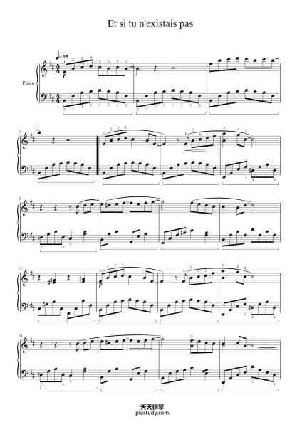 'Et si tu n'existais pas' - Piano Sheet Music By T. Cutugno. P. Losito ...