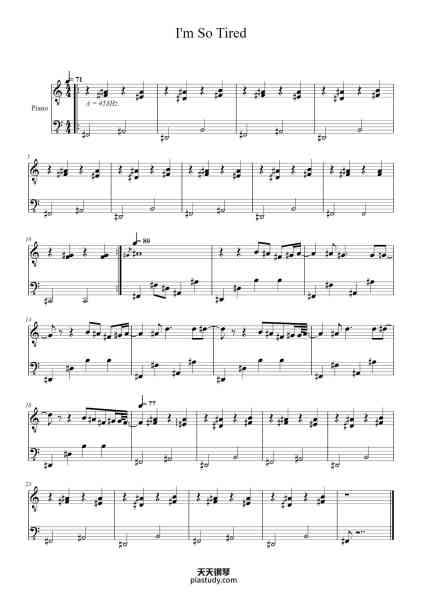 'I'm So Tired' - Piano Sheet Music By Arranged by Adam Cetin | TOPiano