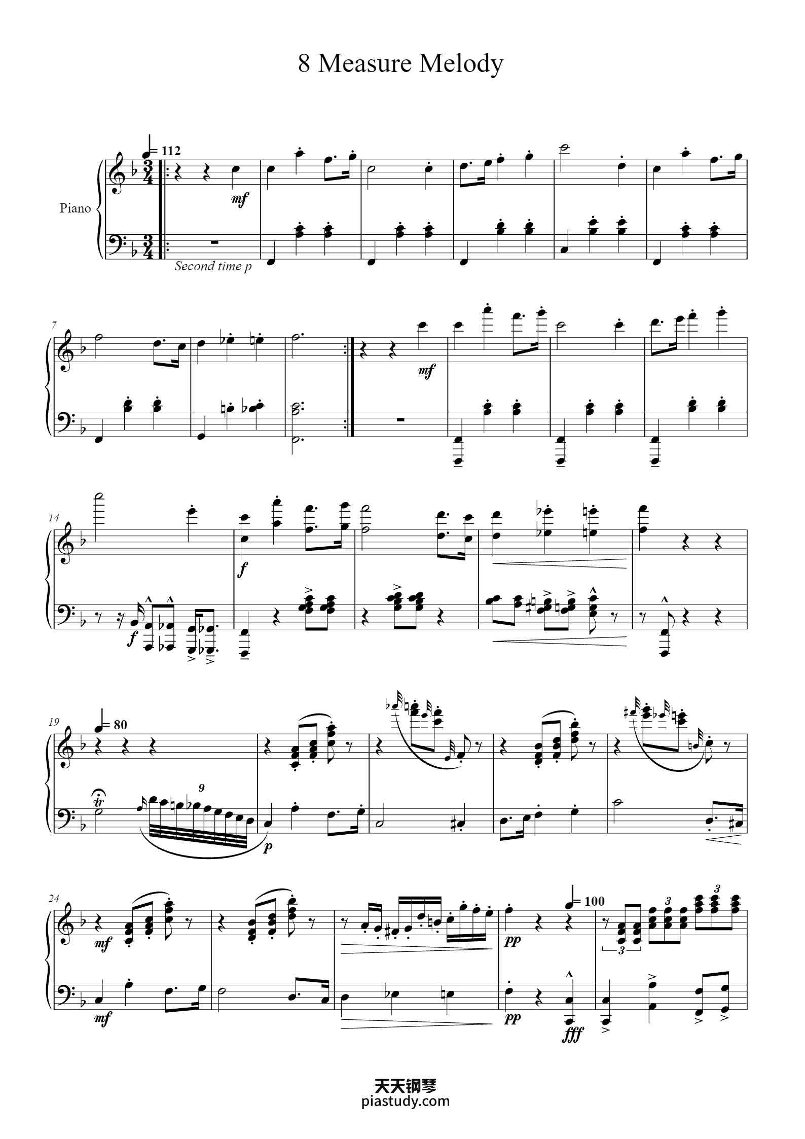 '8 Measure Melody' - Piano Sheet Music By Andrew Prawat | TOPiano