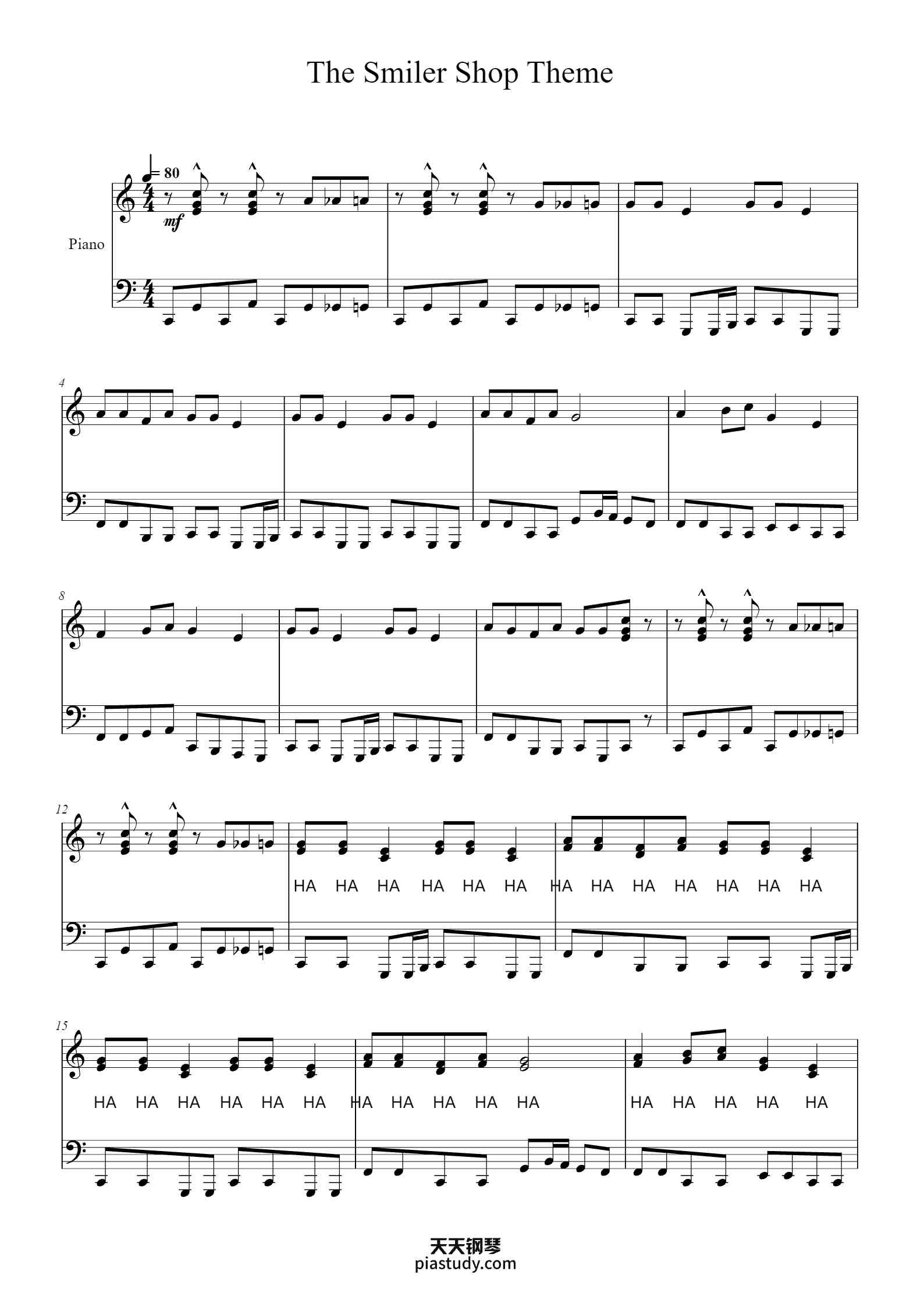 'The Smiler Shop Theme' - Piano Sheet Music By Composed by IMAscore ...
