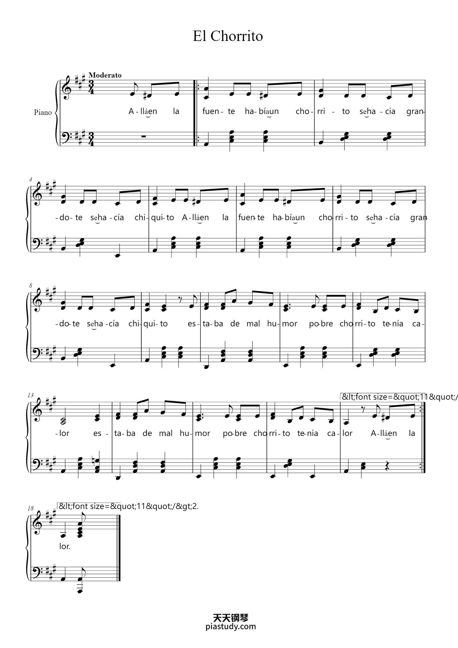 'El Chorrito' - Piano Sheet Music By Francisco Gabilondo Soler Cri-Cri ...