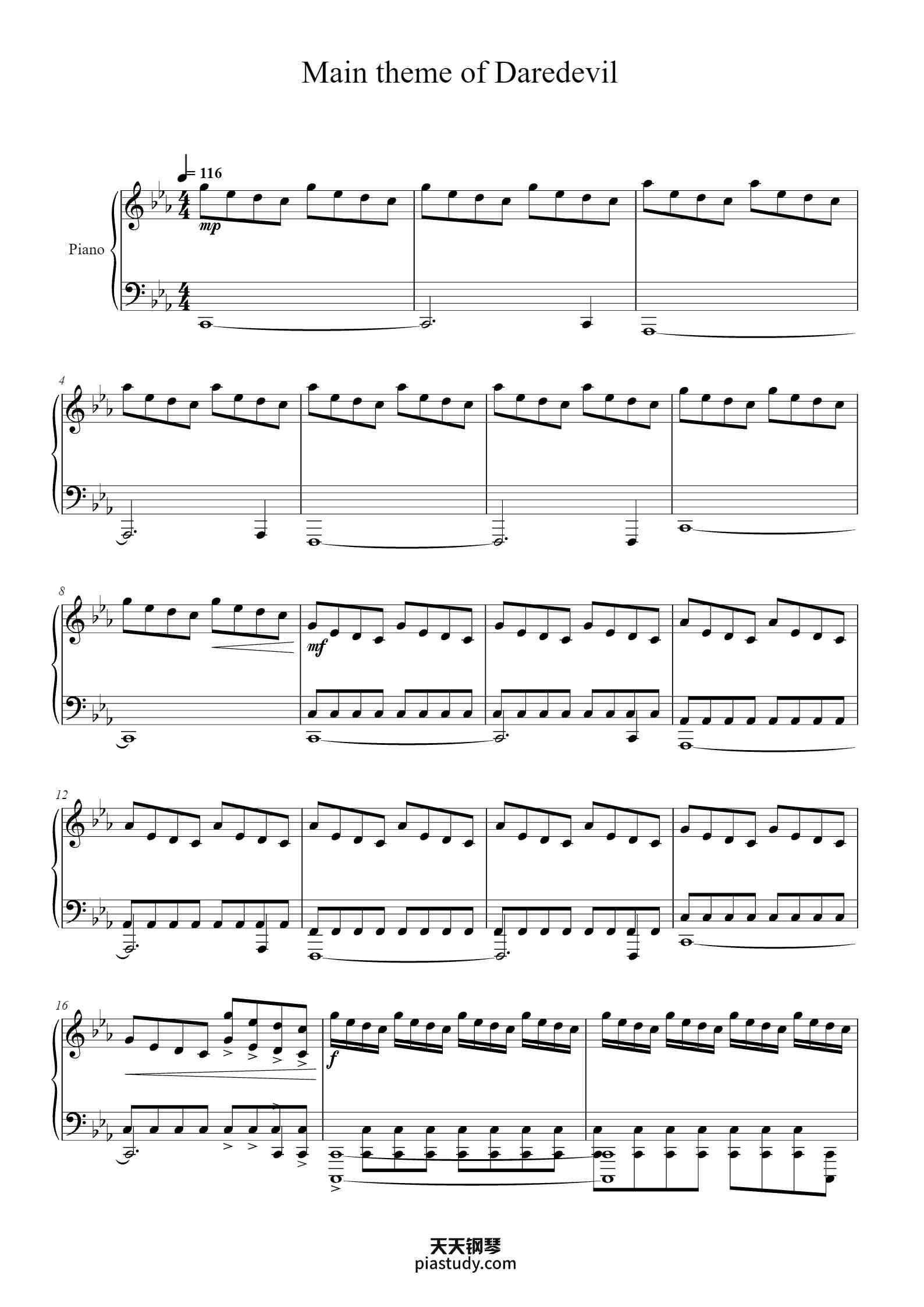 'Main Theme of Daredevil' - Piano Sheet Music By Sasha Russey | TOPiano