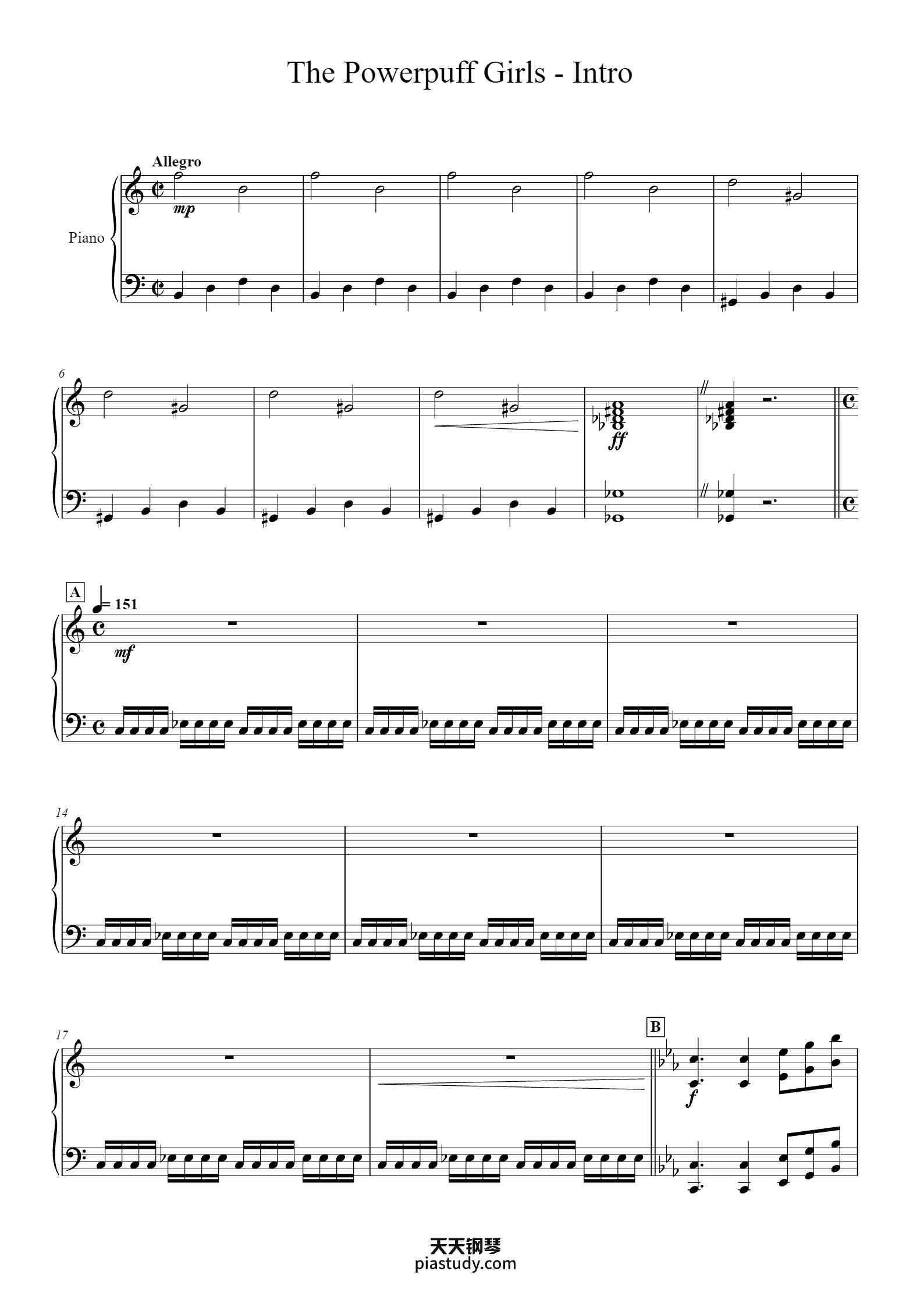 'The Powerpuff Girls - Intro' - Piano Sheet Music By Thomas Chase ...
