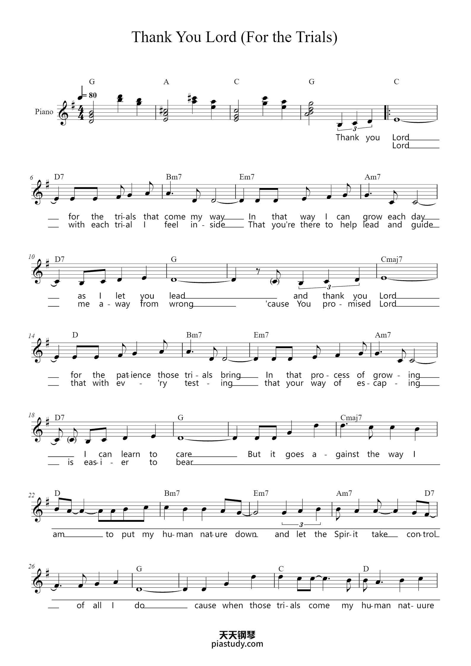 'Thank You Lord (For the Trials)' - Piano Sheet Music By Dan Burgess ...