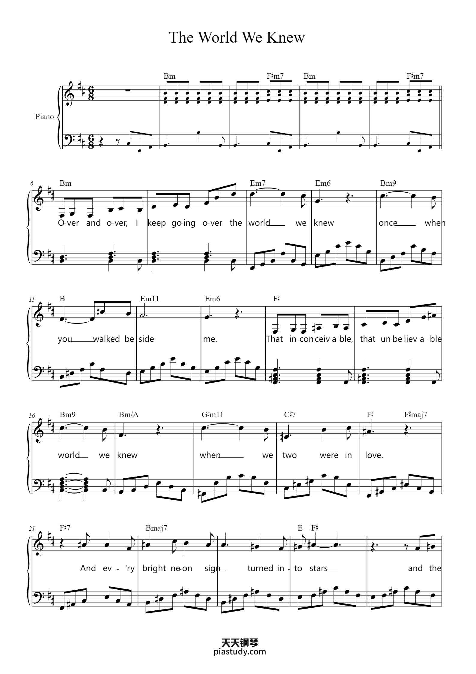 'The World We Knew' - Piano Sheet Music By Music by Herbert Rehbein and ...