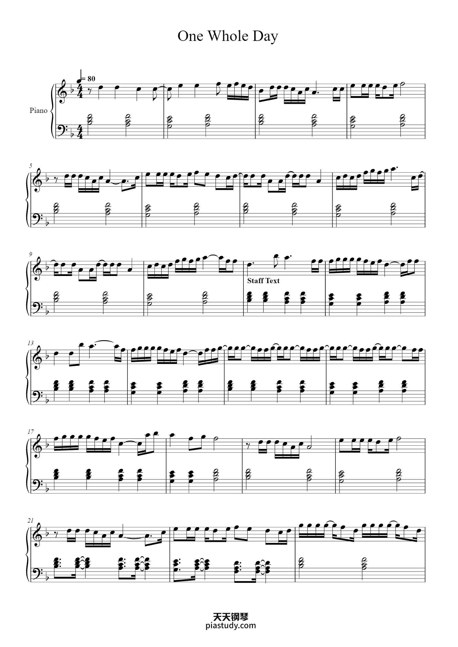 One Whole Day-Dixie / Wiz Khalifa钢琴谱 - Dixie/Wiz Khalifa - free piano ...
